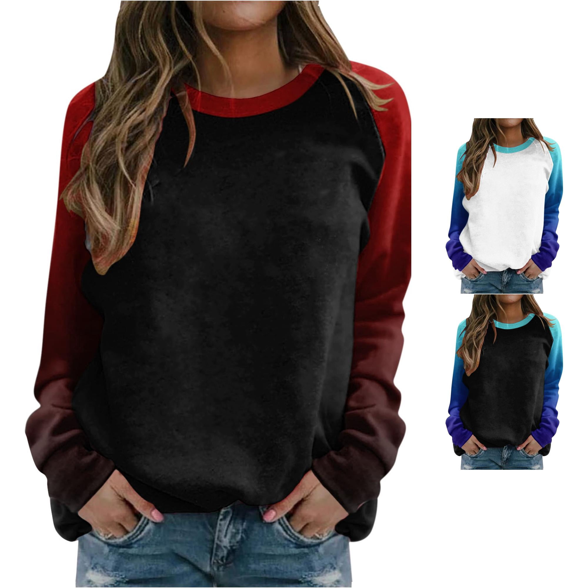 Blouse for Women Raglan Crewneck Tops Gradient Solid Print Sweatshirts ...