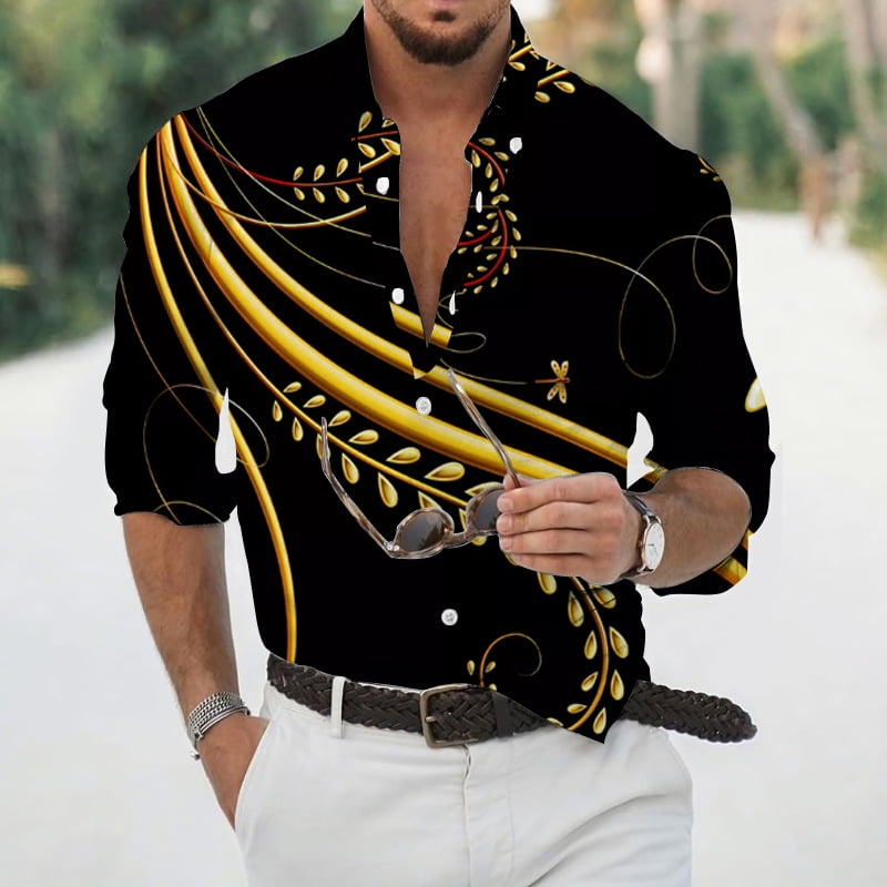 Blouse for Men Long Sleeves Shirts Casual Floral 3D Vintage Print ...