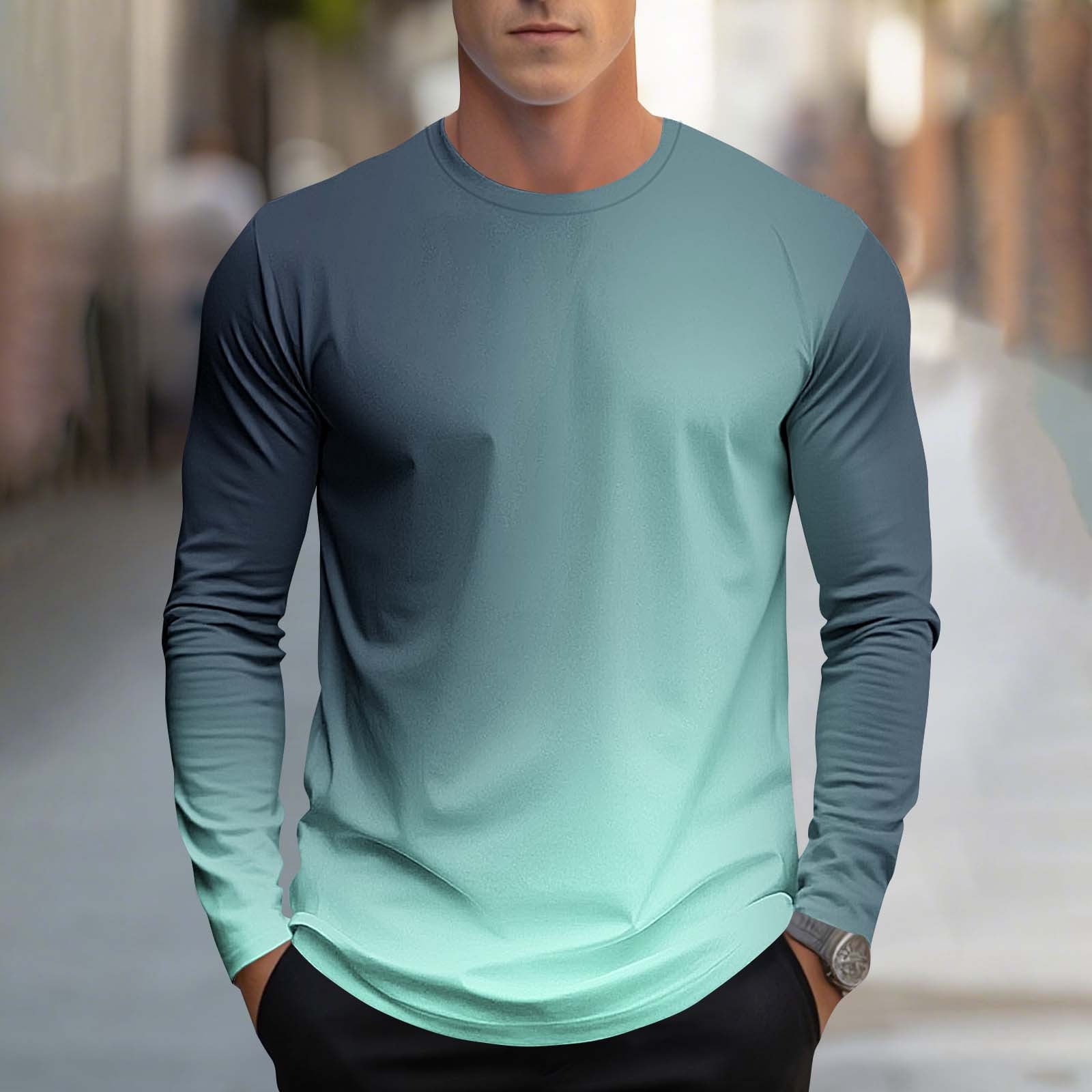 Blouse for Men,Mens Shirts Plus Size,Long Sleeves Round-Neck Gradient ...