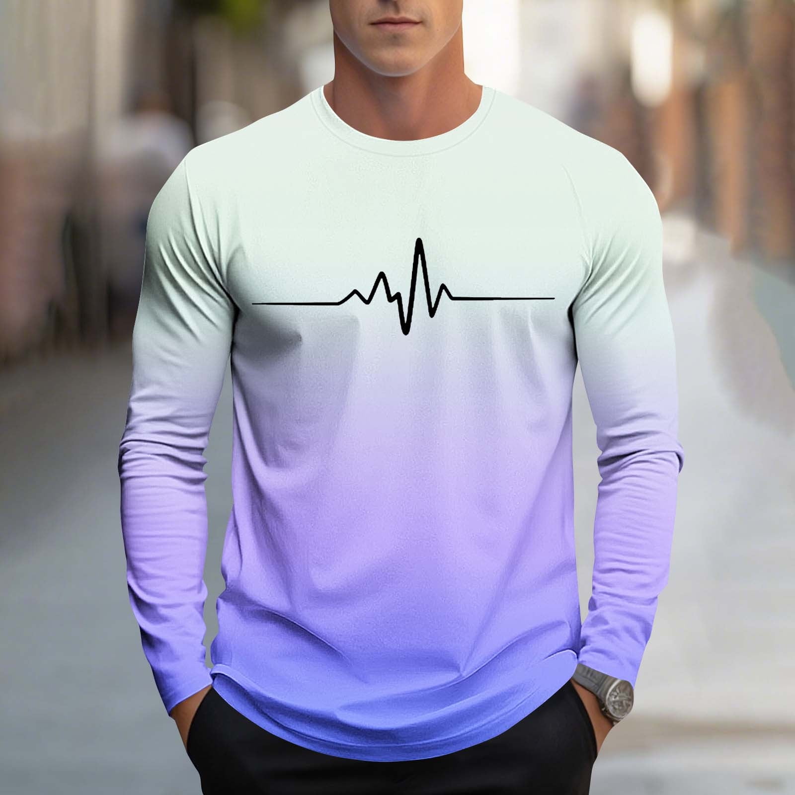 Blouse for Men,Mens Shirts Plus Size,Long Sleeves Round-Neck Gradient ...