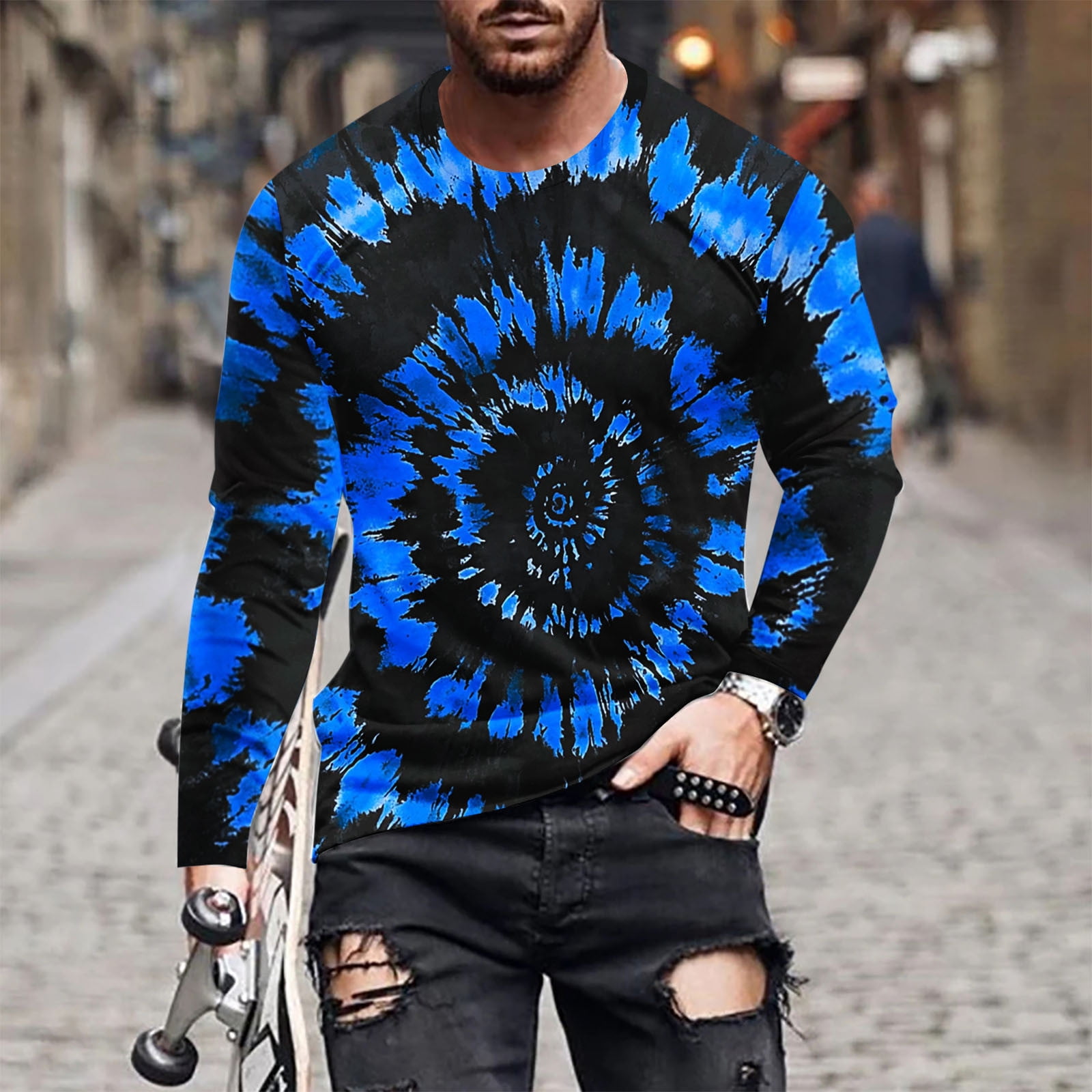 Blouse for Men,Mens Shirts Plus Size,Long Sleeves Round Neck Tie-dye ...