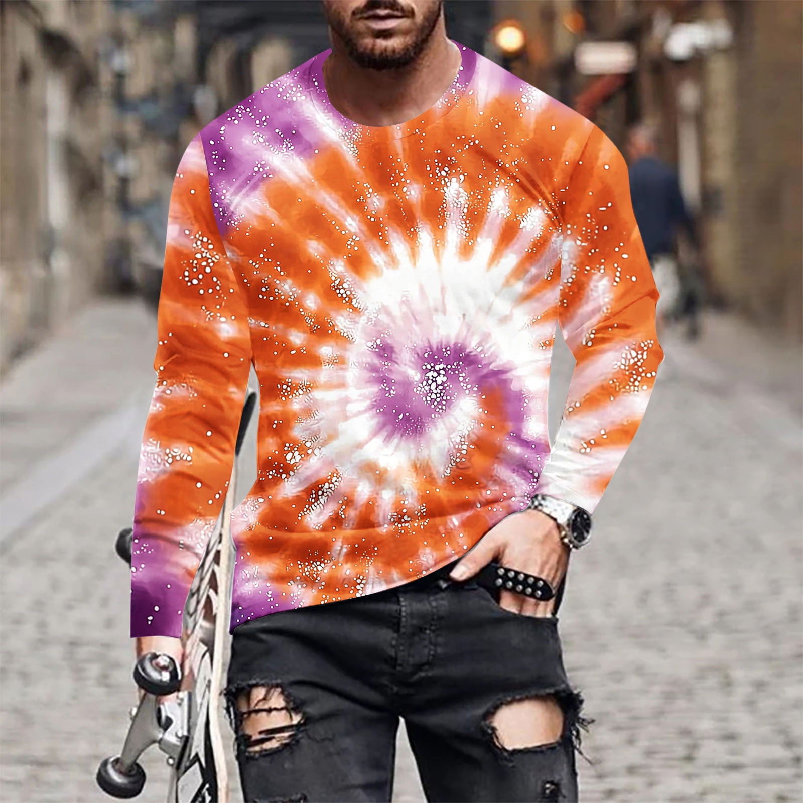 Blouse for Men,Mens Shirts Plus Size,Long Sleeves Round Neck Tie-dye ...