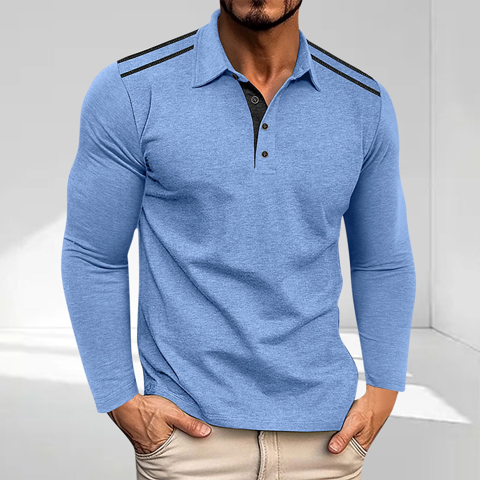 Blouse for Men Plus Size Long Sleeved Lapel Sports Button Solid Color ...