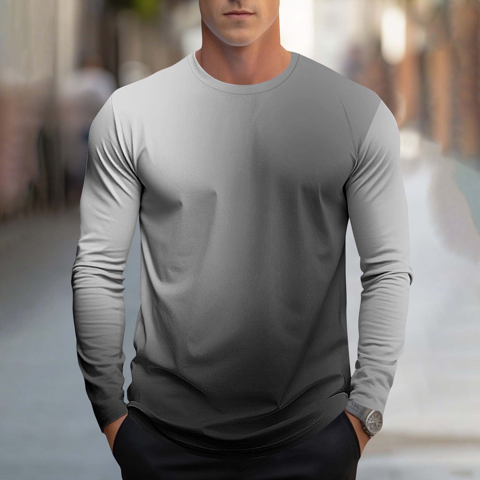 Blouse for Men Plus Size Long Sleeves Round-Neck Gradient Print Sports ...