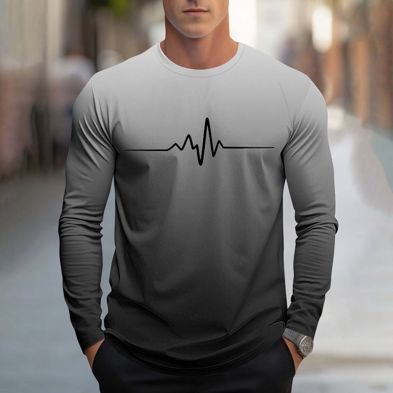Blouse for Men Plus Size Long Sleeves Round-Neck Gradient Print Sports ...
