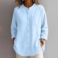 Blouse for Women 3/4 Sleeve Round Neck Buttoned Casual Solid Color ...