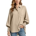Blouse for Women Long Sleeve Casual Button Up Shirt with Pleated Cuffs ...
