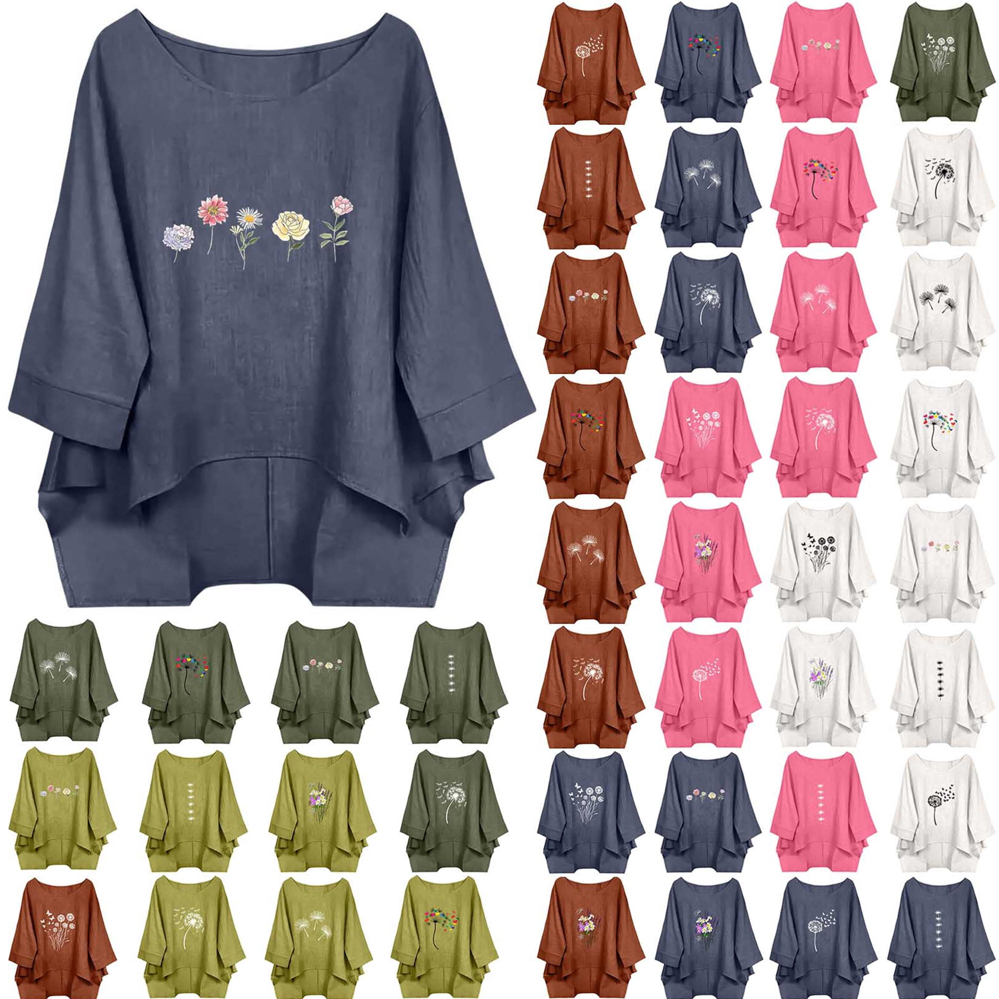 Blouse for Women Ndbuld Women‘s Fashion Casual Loos Short Sleeve Linen ...
