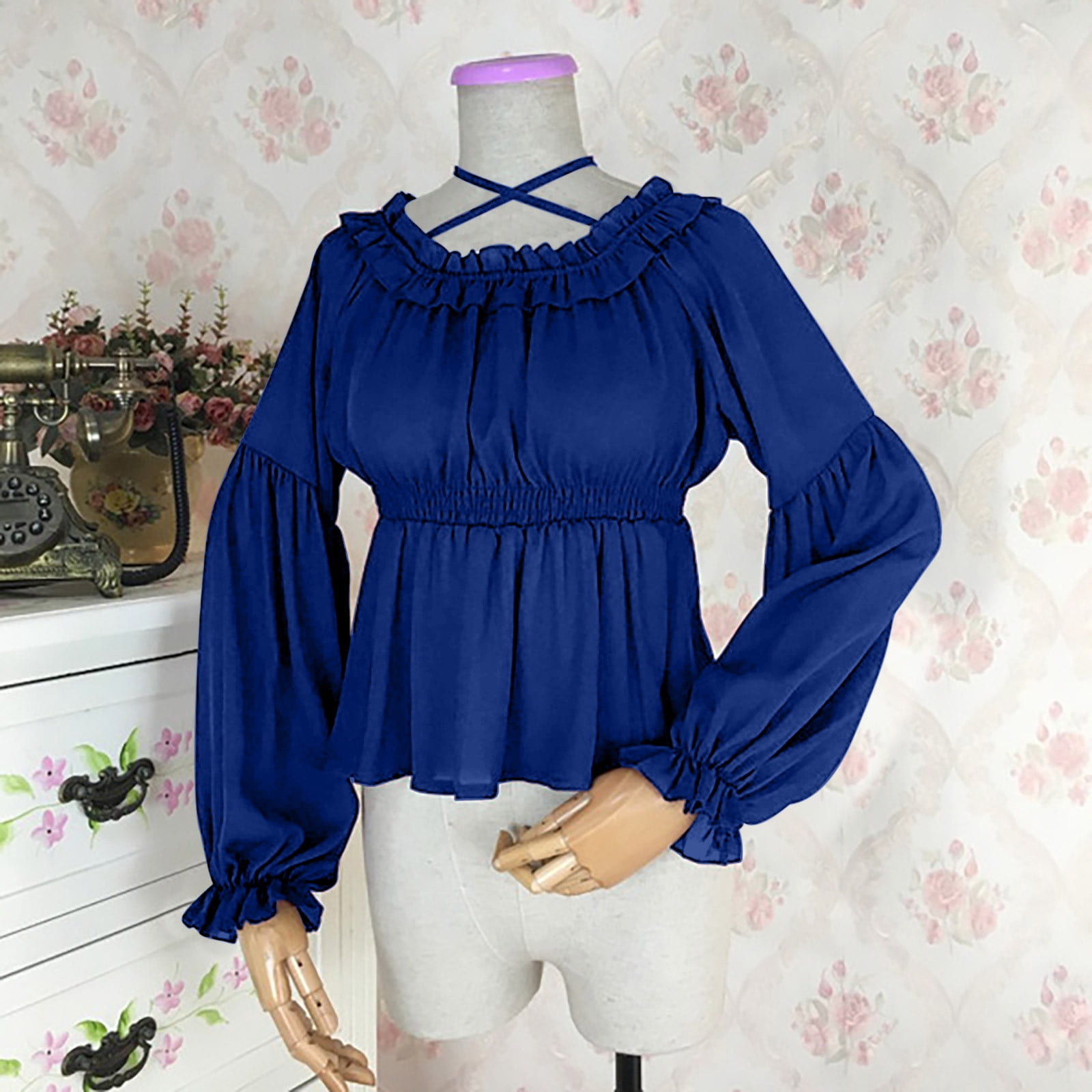 Blouse for Women Renaissance Blouse Top Cropped Long Puff Sleeve ...