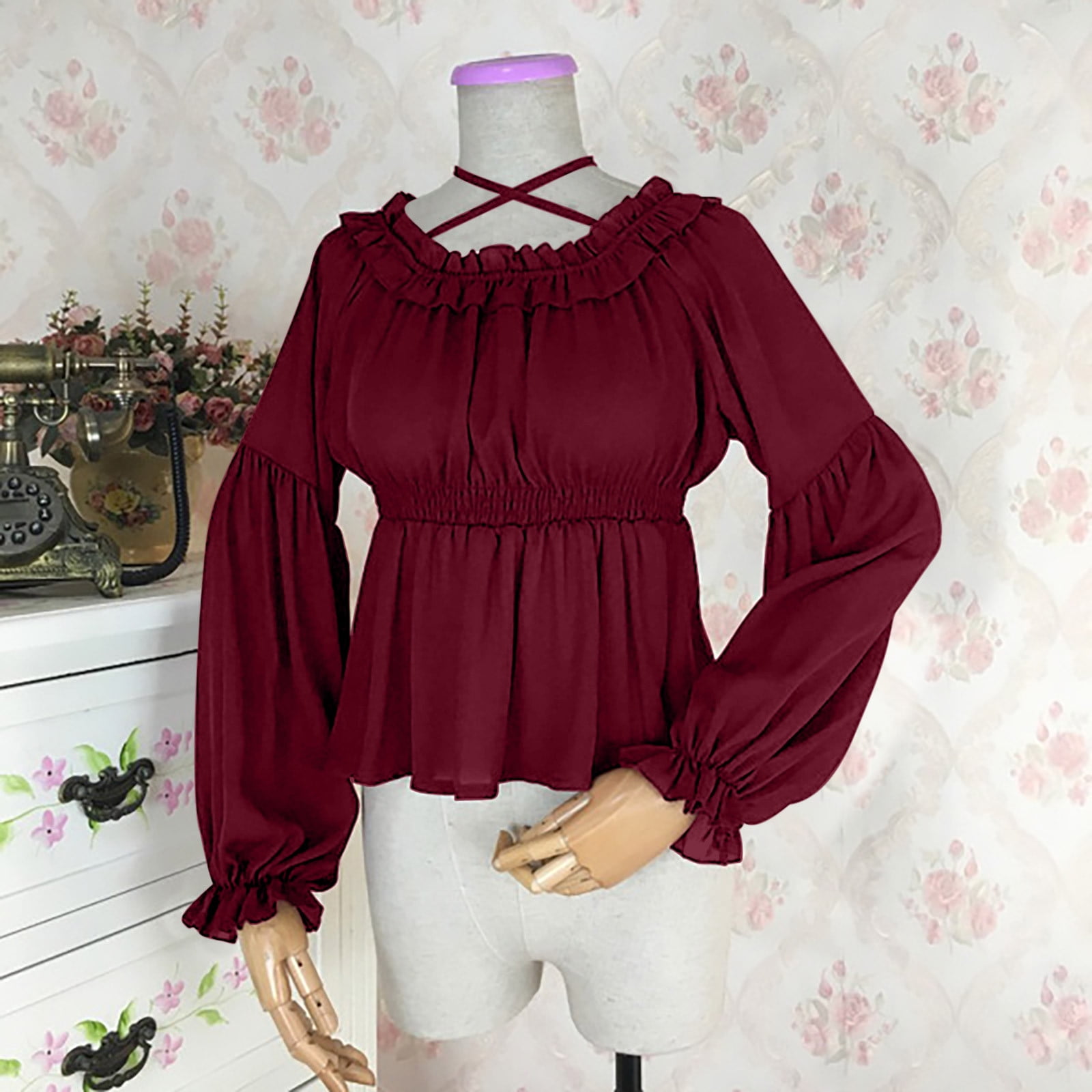 Blouse for Women Renaissance Blouse Top Cropped Long Puff Sleeve ...