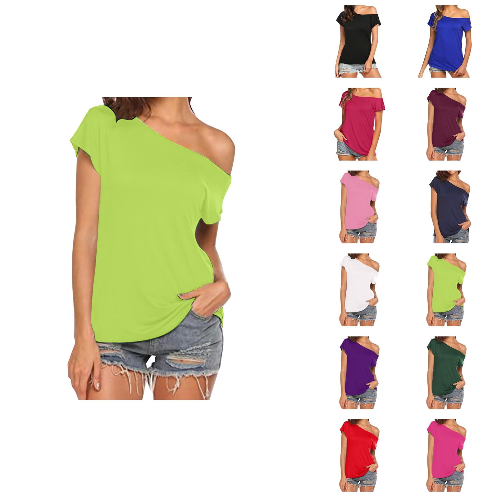 Blouse for Women Short Sleeve One Shoulder Scallop Trim Slim Fit Solid ...