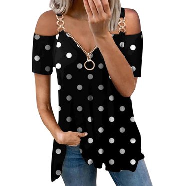 JustVH Women's Cold Shoulder Short Sleeve Casual Tunic Tops Loose ...