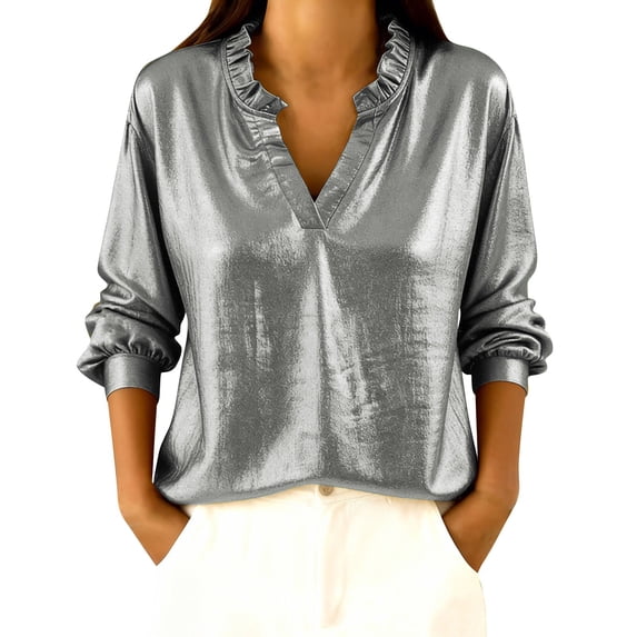 Blouses For Women Casual Edge Stand Up Collar Loose Solid Color Long ...