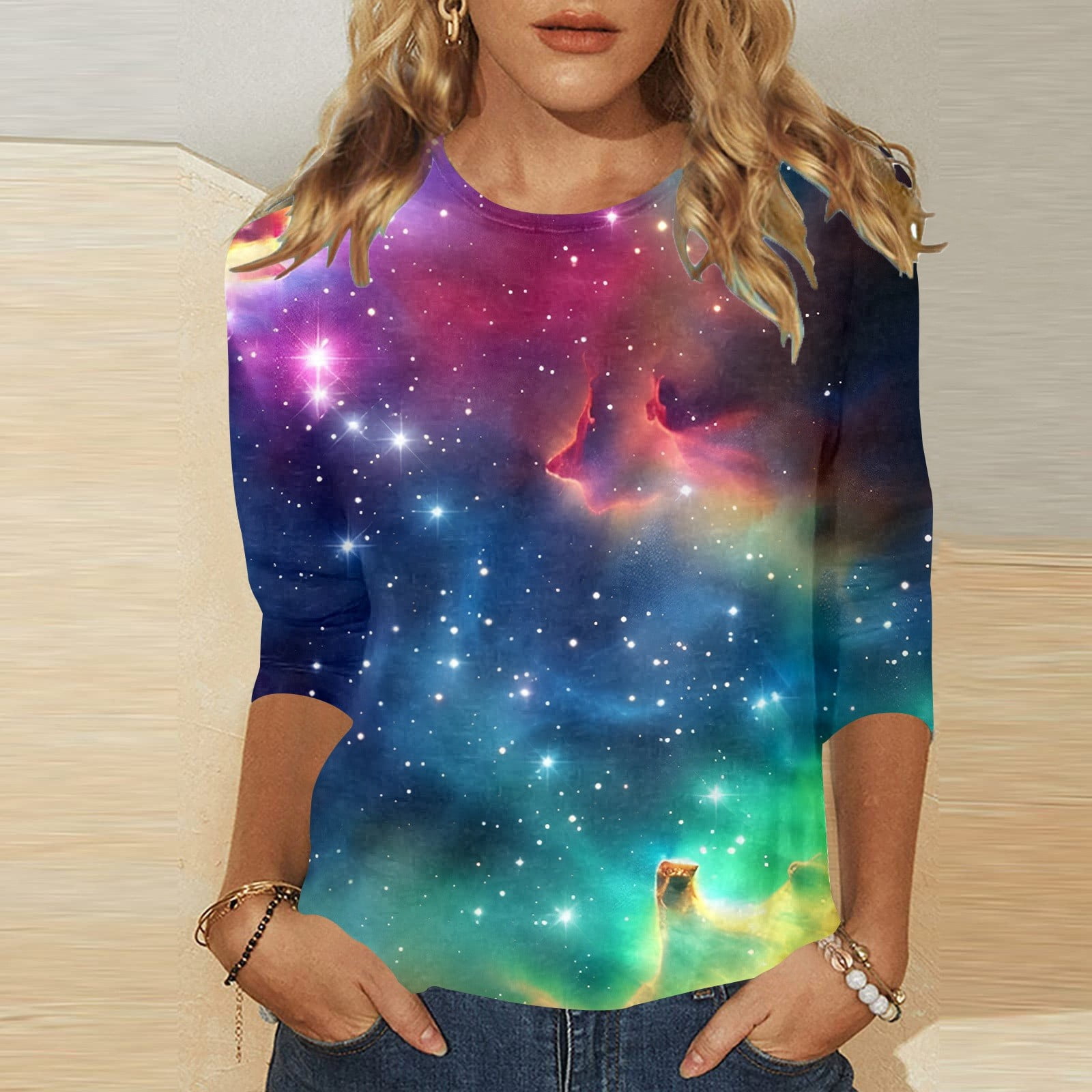 Blouses For Women Dressy Casual Fashion Cosmic Tye Die Pattern Clothing Galaxy Print Trendy ...