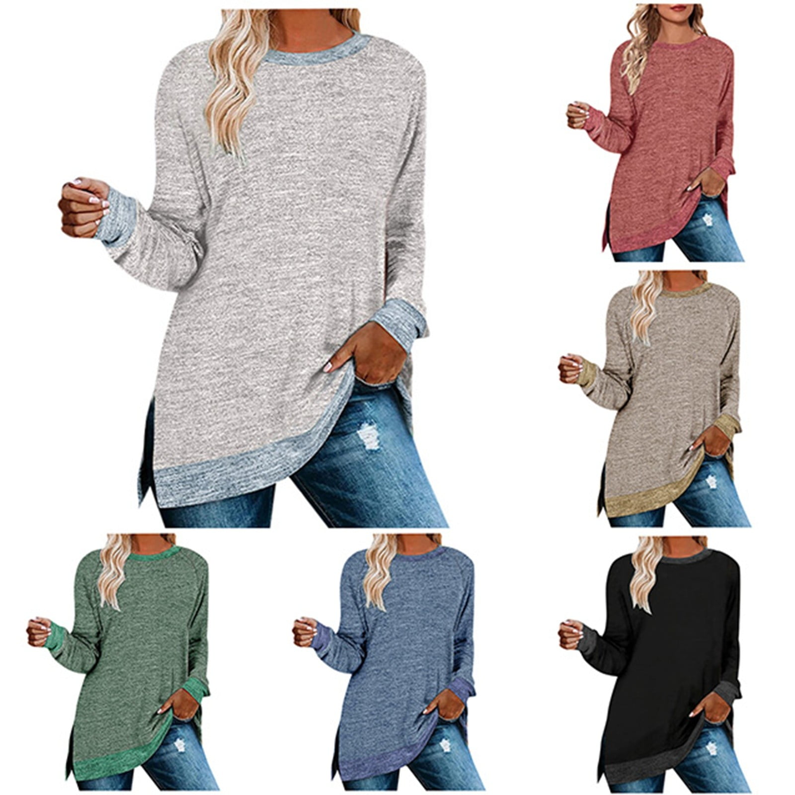 Blouses For Women Dressy Casual Long Sleerainbowe Split Color Block ...