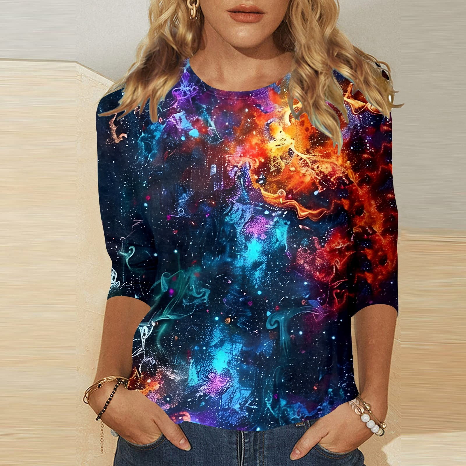 Blouses For Women Fashion Cosmic Pattern Trendy Clothing Tye Die Galaxy ...