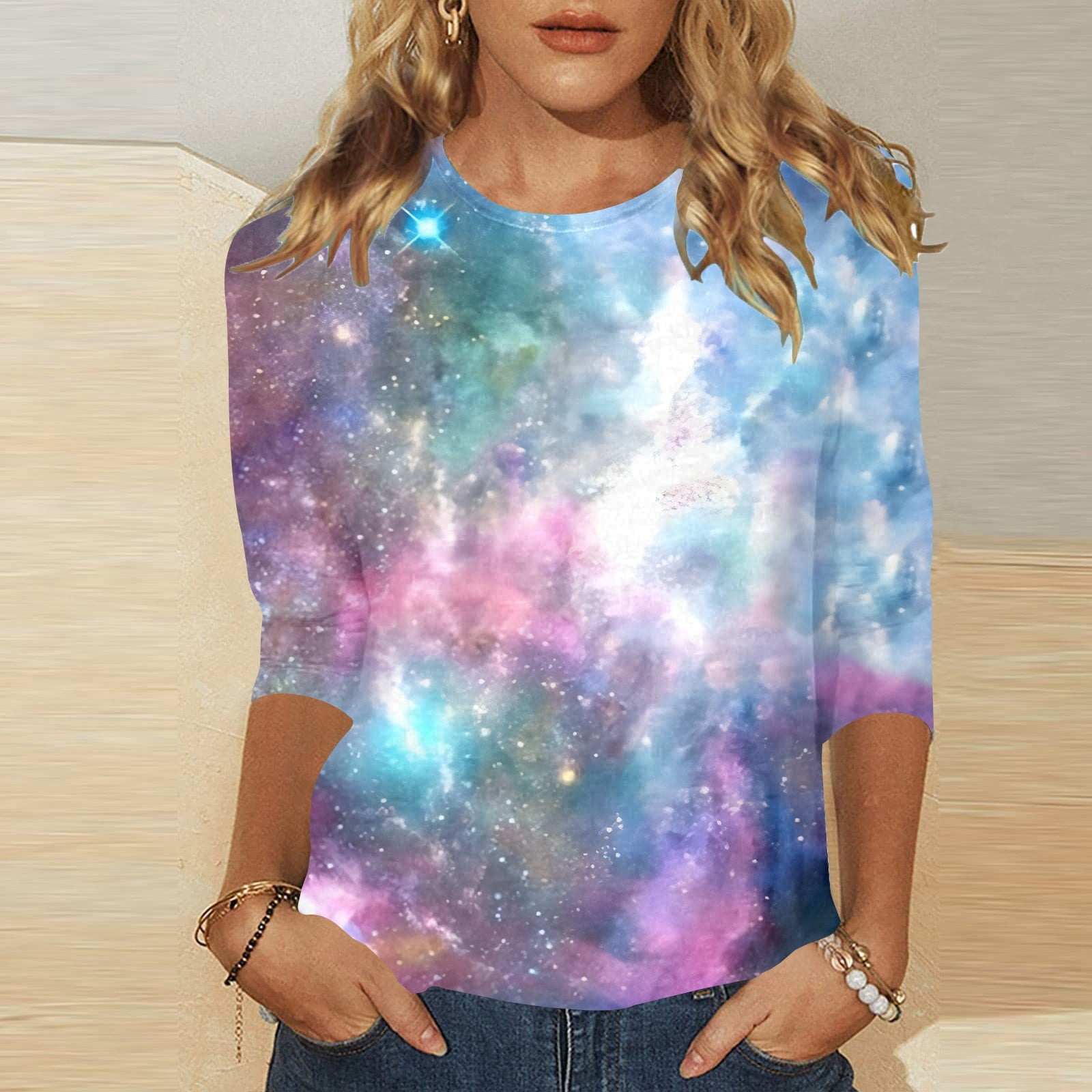 Blouses For Women Fashion Tye Die Cosmic Pattern Clothing Galaxy Print ...