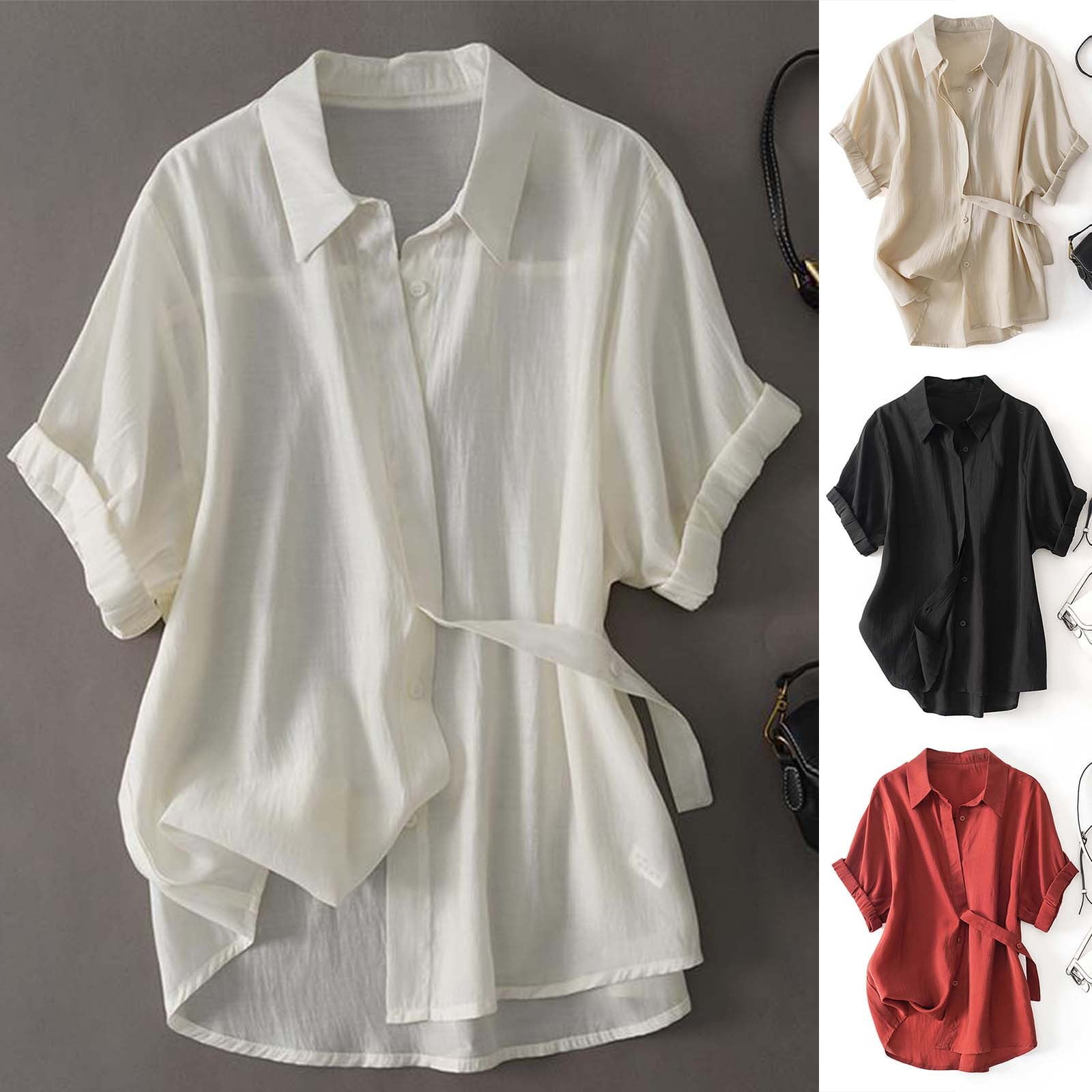 Blouses For Women Lightweight Roll Up Fitting Asymmetric Button Design ...