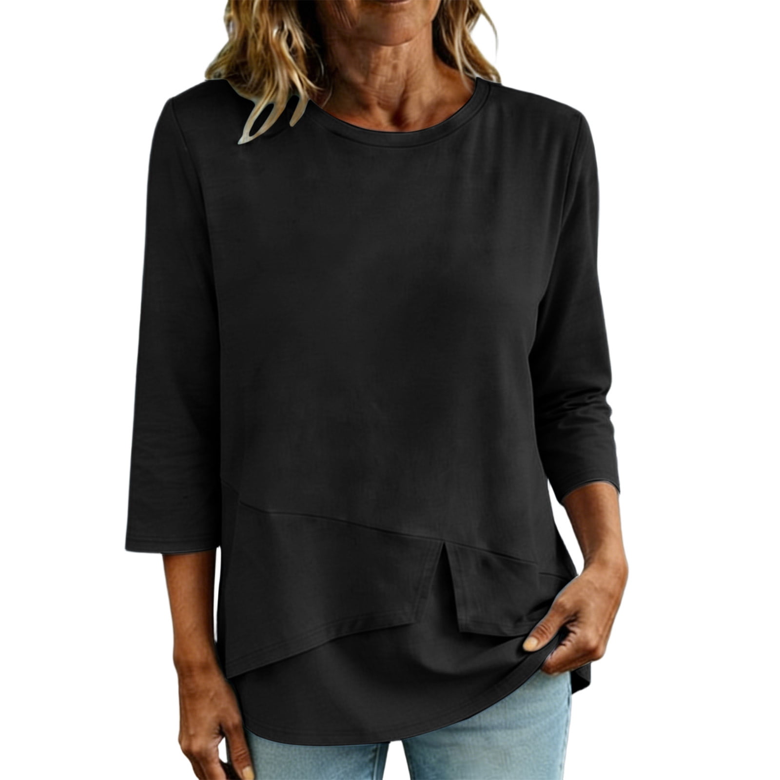 Blouses For Women Summer Crew Neck Asymmetrical Hem Layered Casual ...