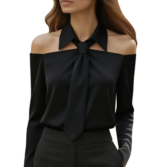 Blouses For Women Tie Neck Off Shoulder Blouse Elegant Long Sleeve ...