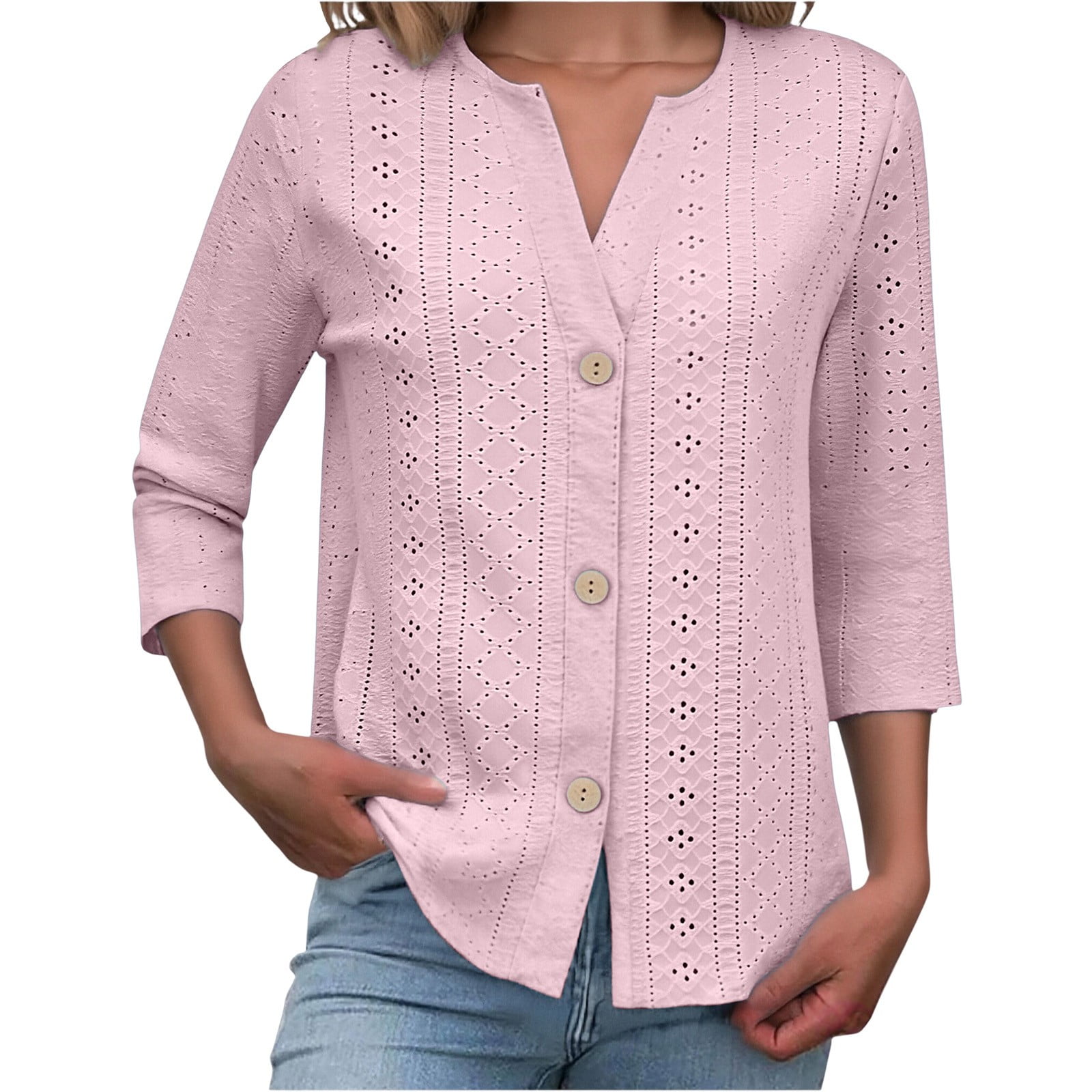 Blouses For Women Tops Eyelet Embroidery Summer Spring Fashion Clothes ...