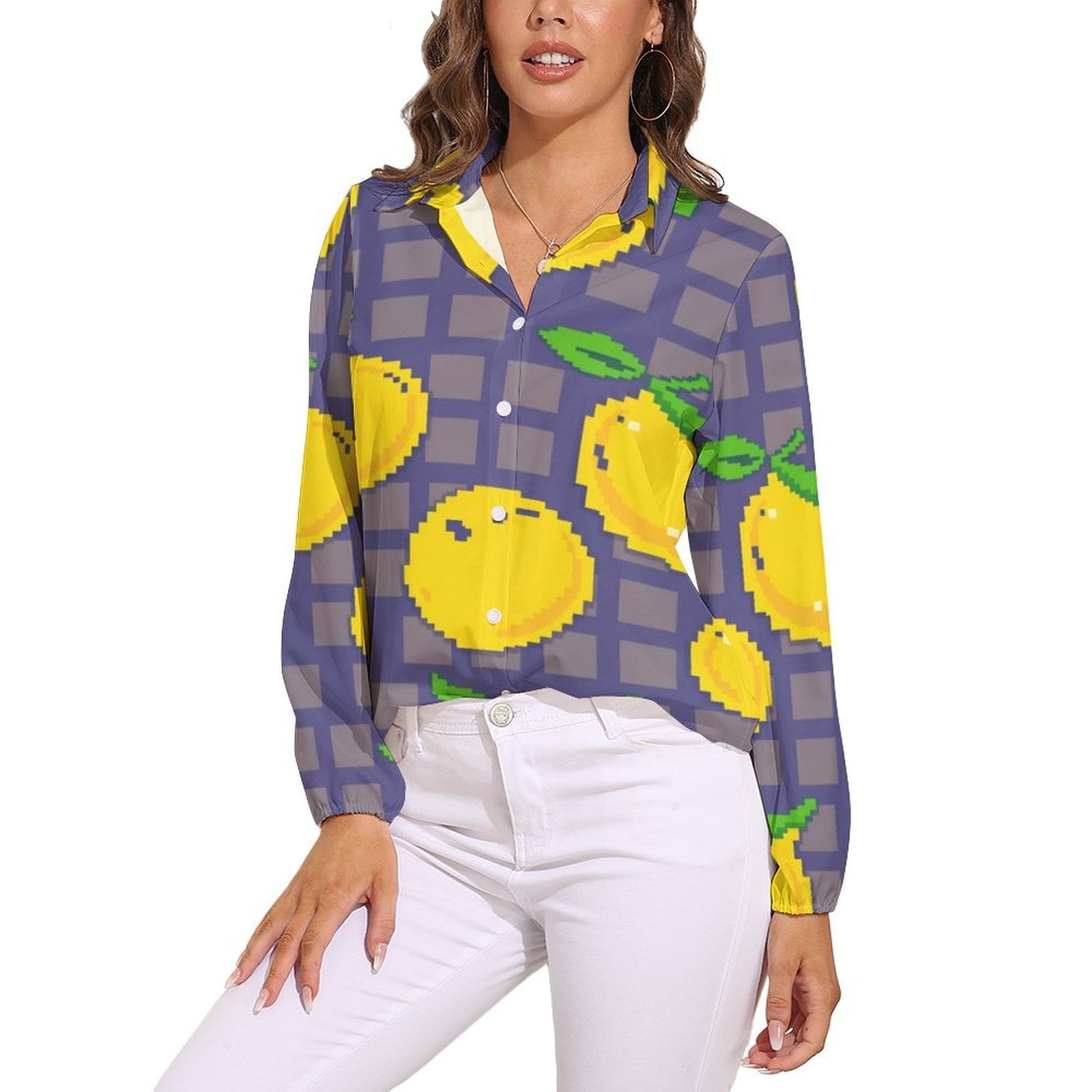 Blouses Women Delicious Lemon Shirt Autumn Long Sleeve Lapel Tops ...