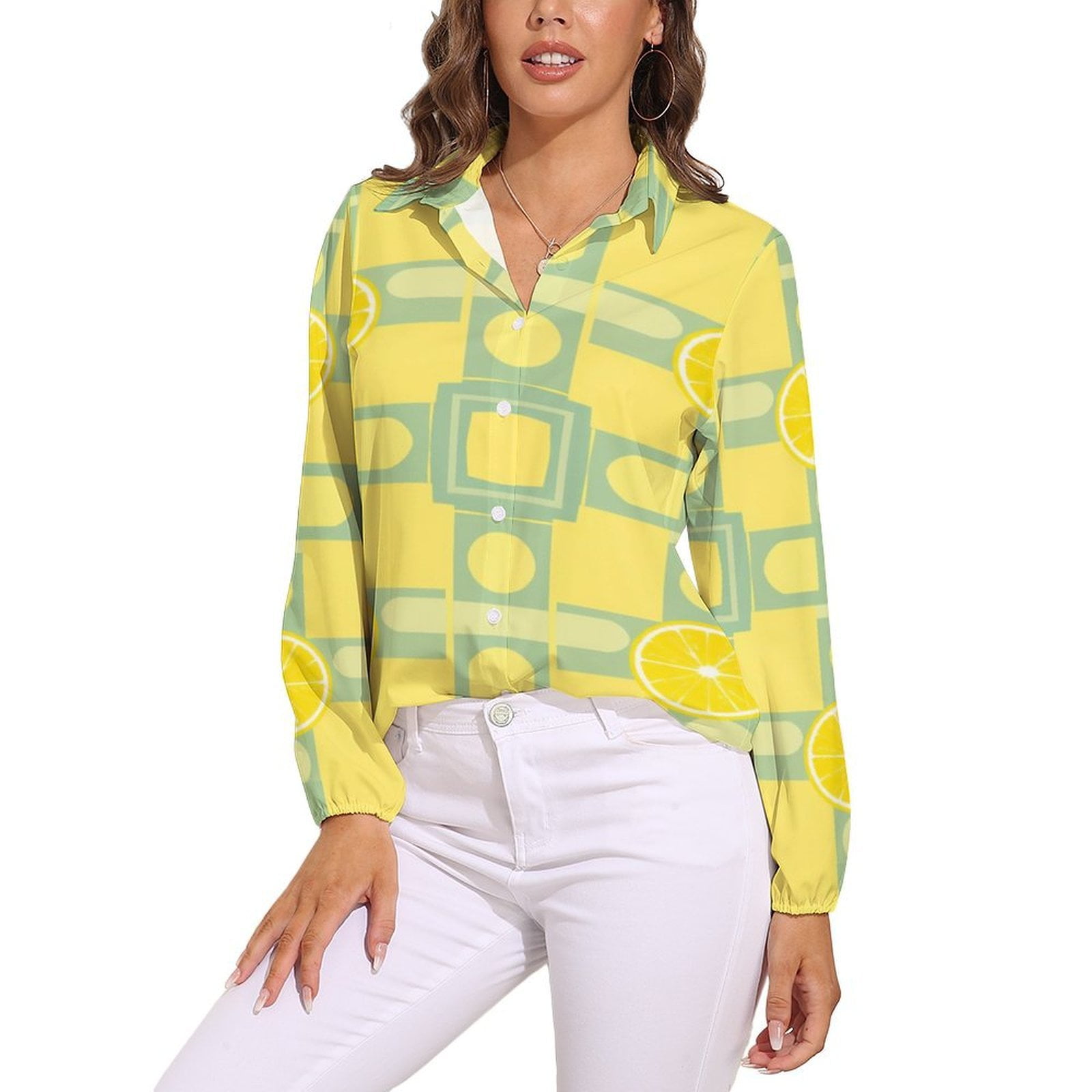 Blouses Women Delicious Lemon Shirt Autumn Long Sleeve Lapel Tops ...