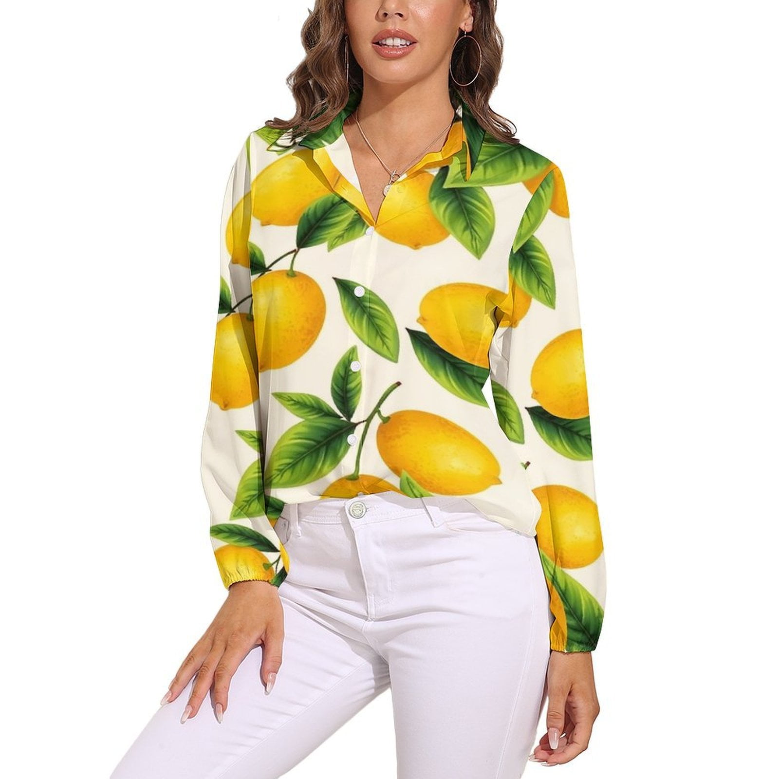 Blouses Women Delicious Lemon Shirt Autumn Long Sleeve Lapel Tops ...