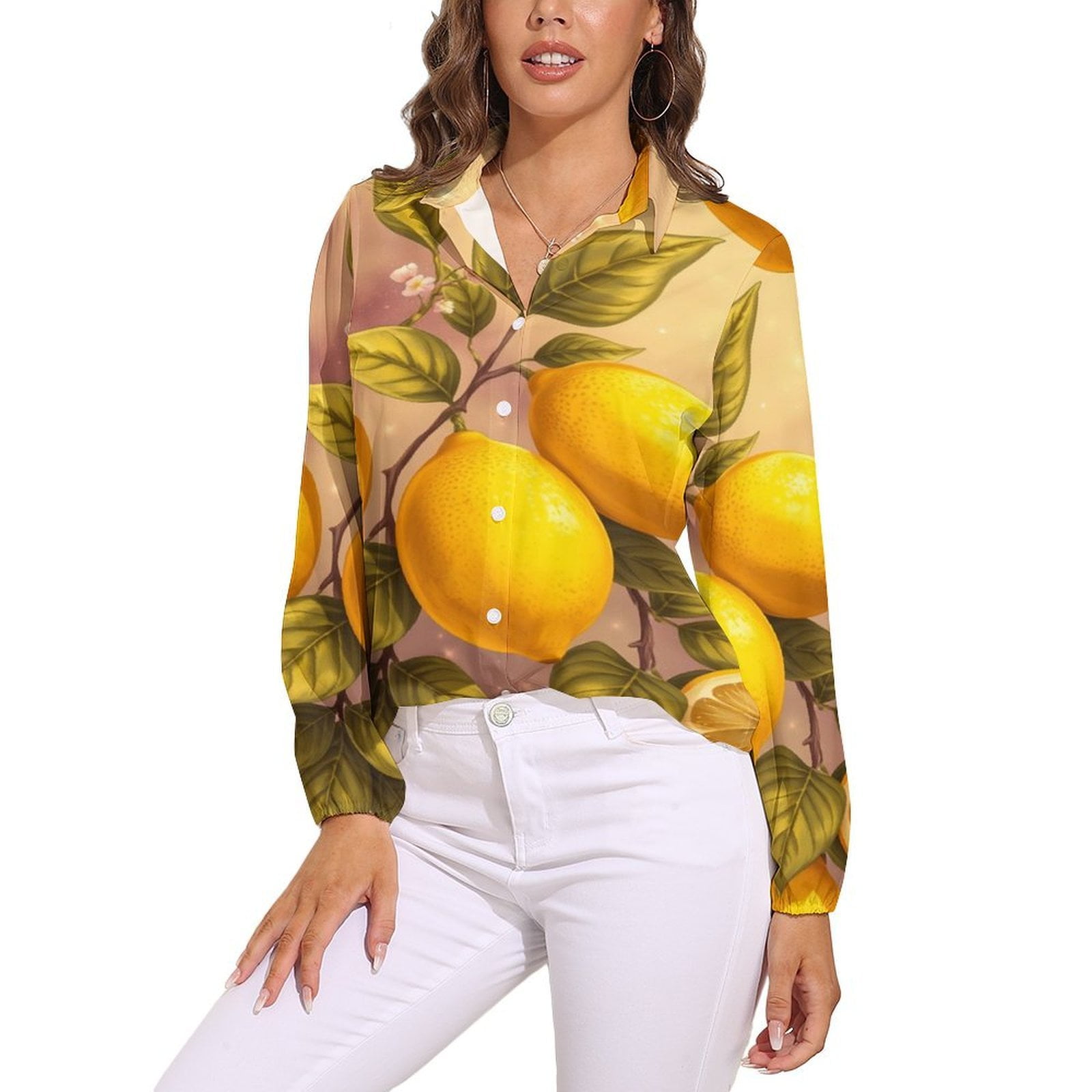Blouses Women Delicious Lemon Shirt Autumn Long Sleeve Lapel Tops ...