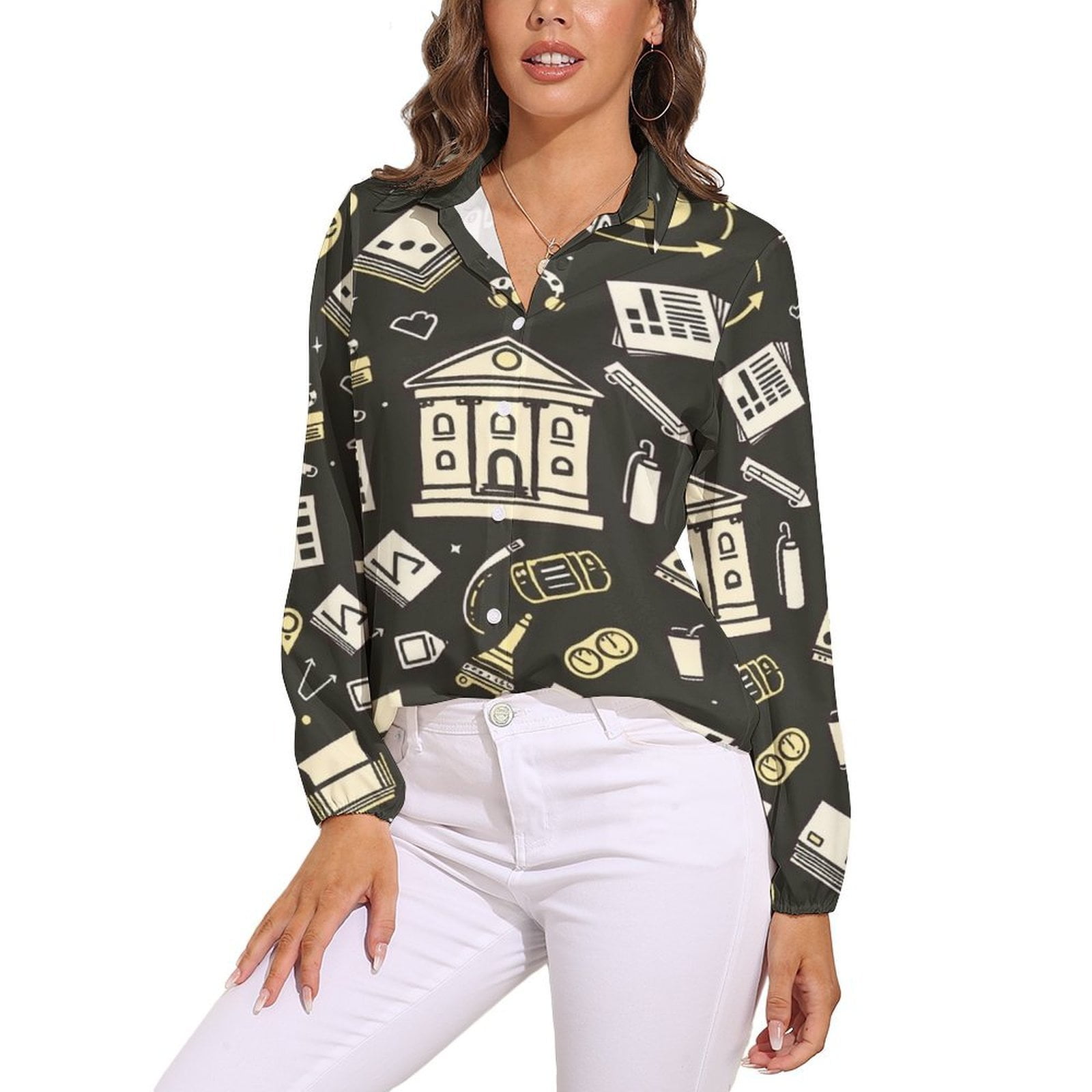 Blouses Women Digital Audio Workstation Shirt Autumn Long Sleeve Lapel ...