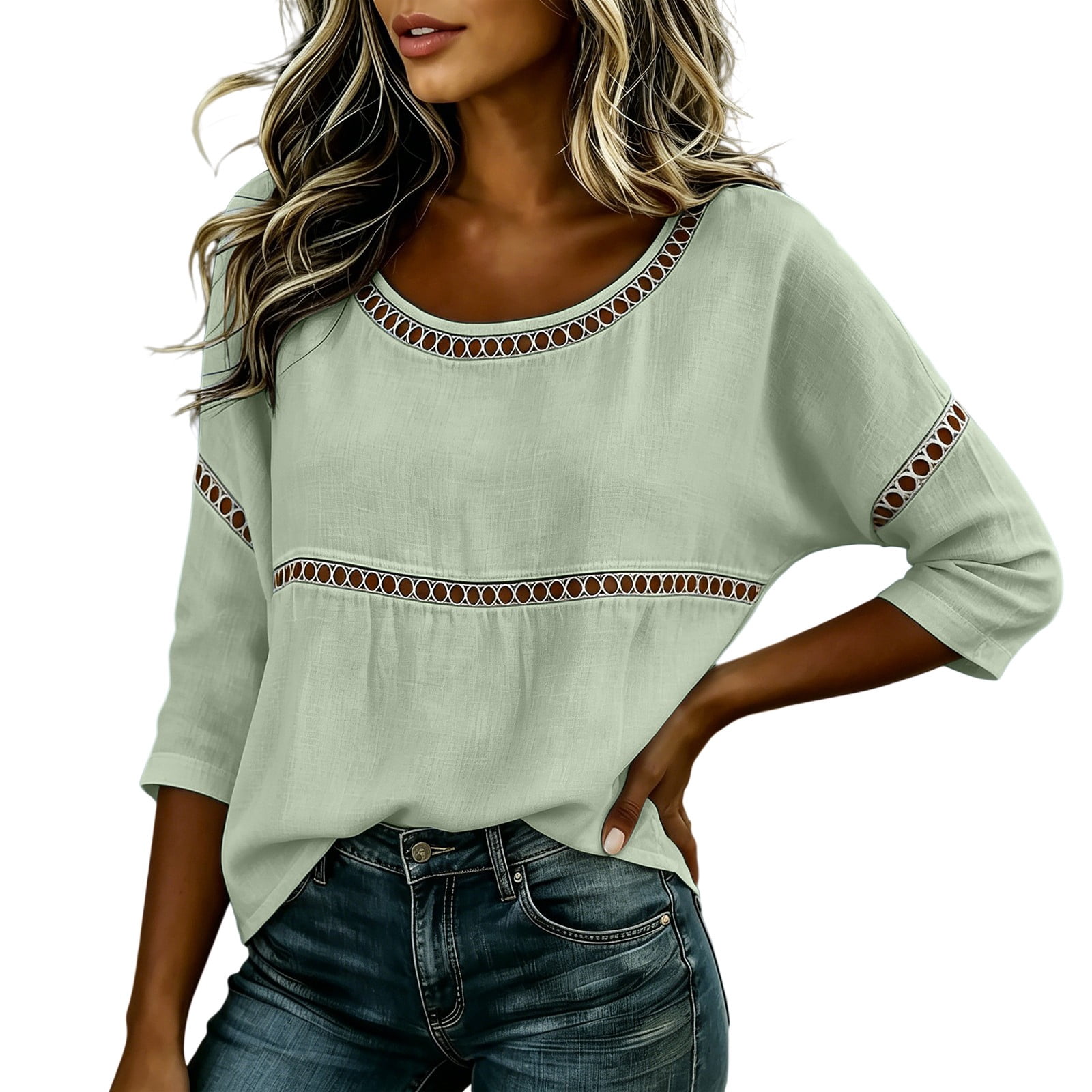 Blouses for Women Dressy Casual 3/4 Sleeve Length For Women Lace Patch ...