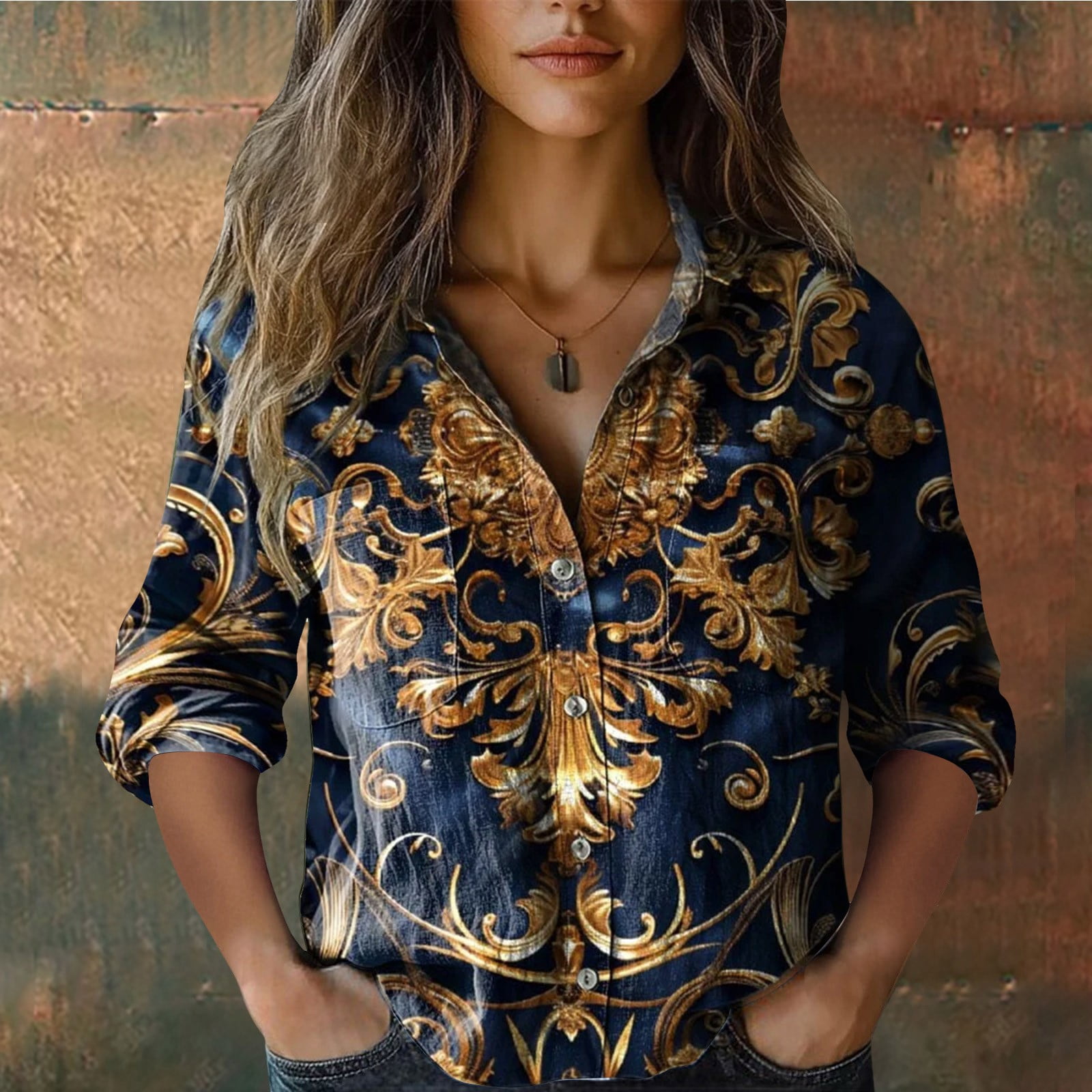 Blouses For Women Dressy Casual Classic Printed Button Up Shirt, Seven ...