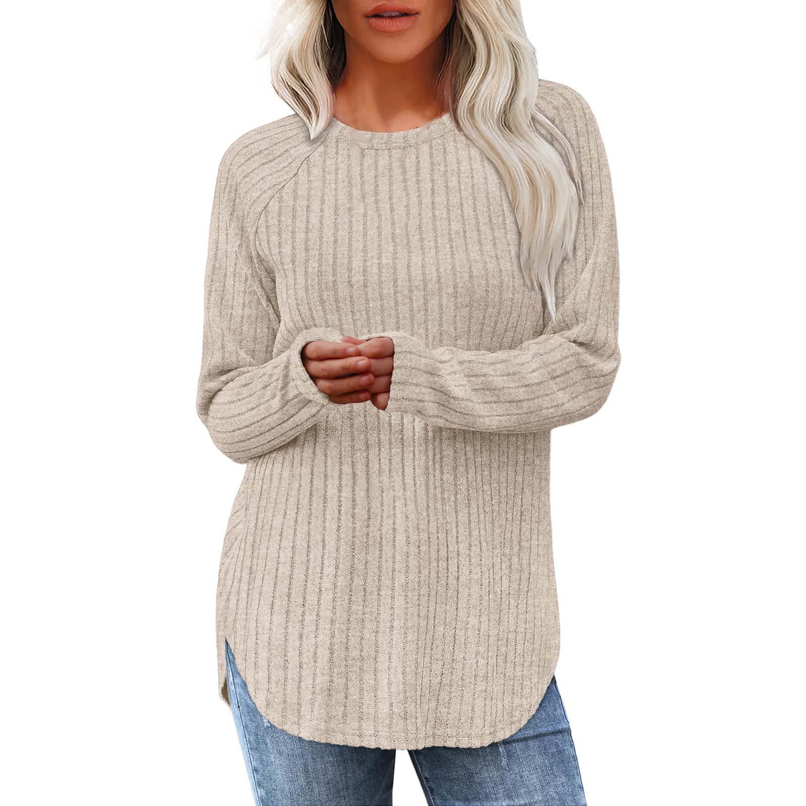 Blouses for Women Dressy Casual Long Sleeve Curved Hem Shirts Loose ...