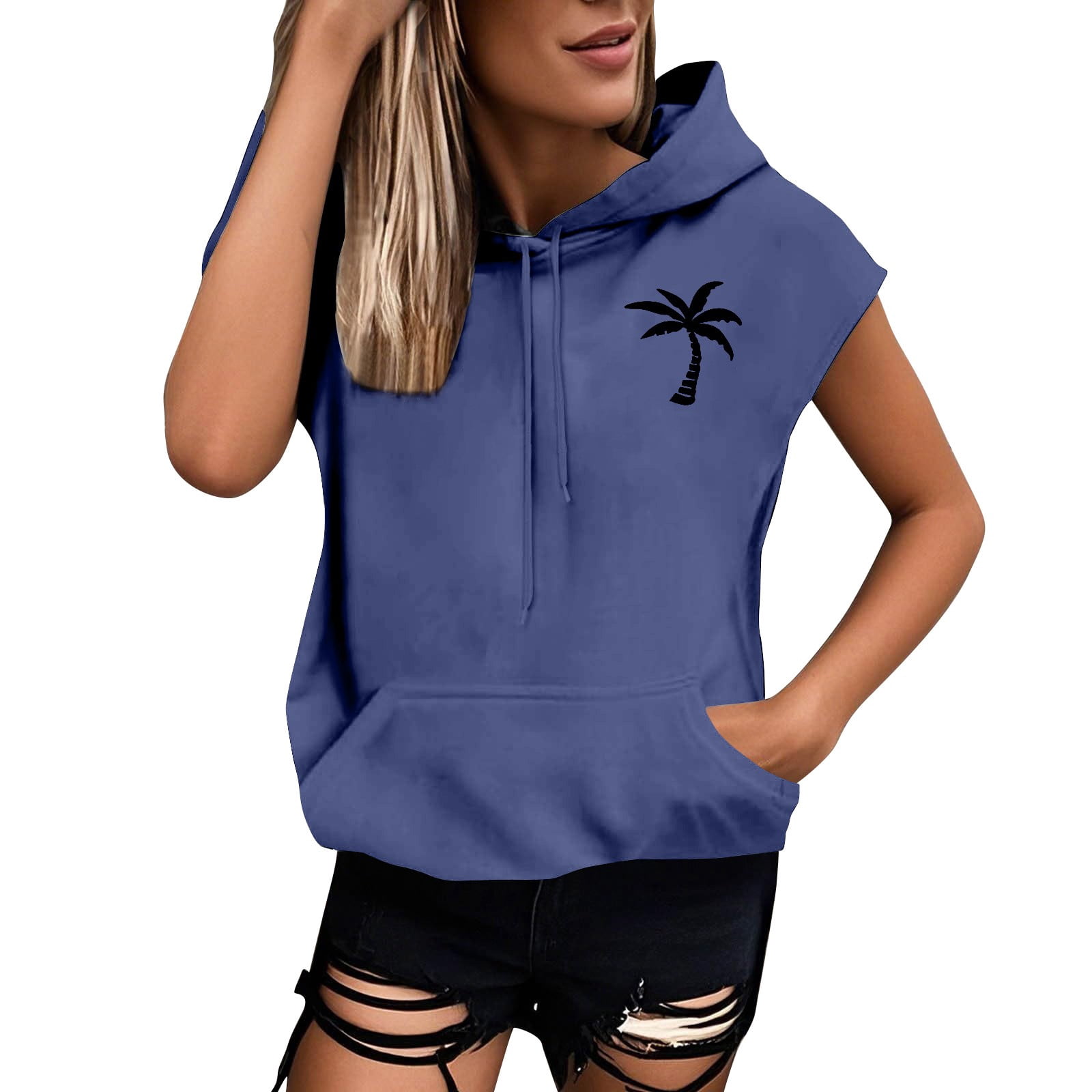 Blouses For Women Dressy Casual Sleeveless Hoodie With Drawstring ...