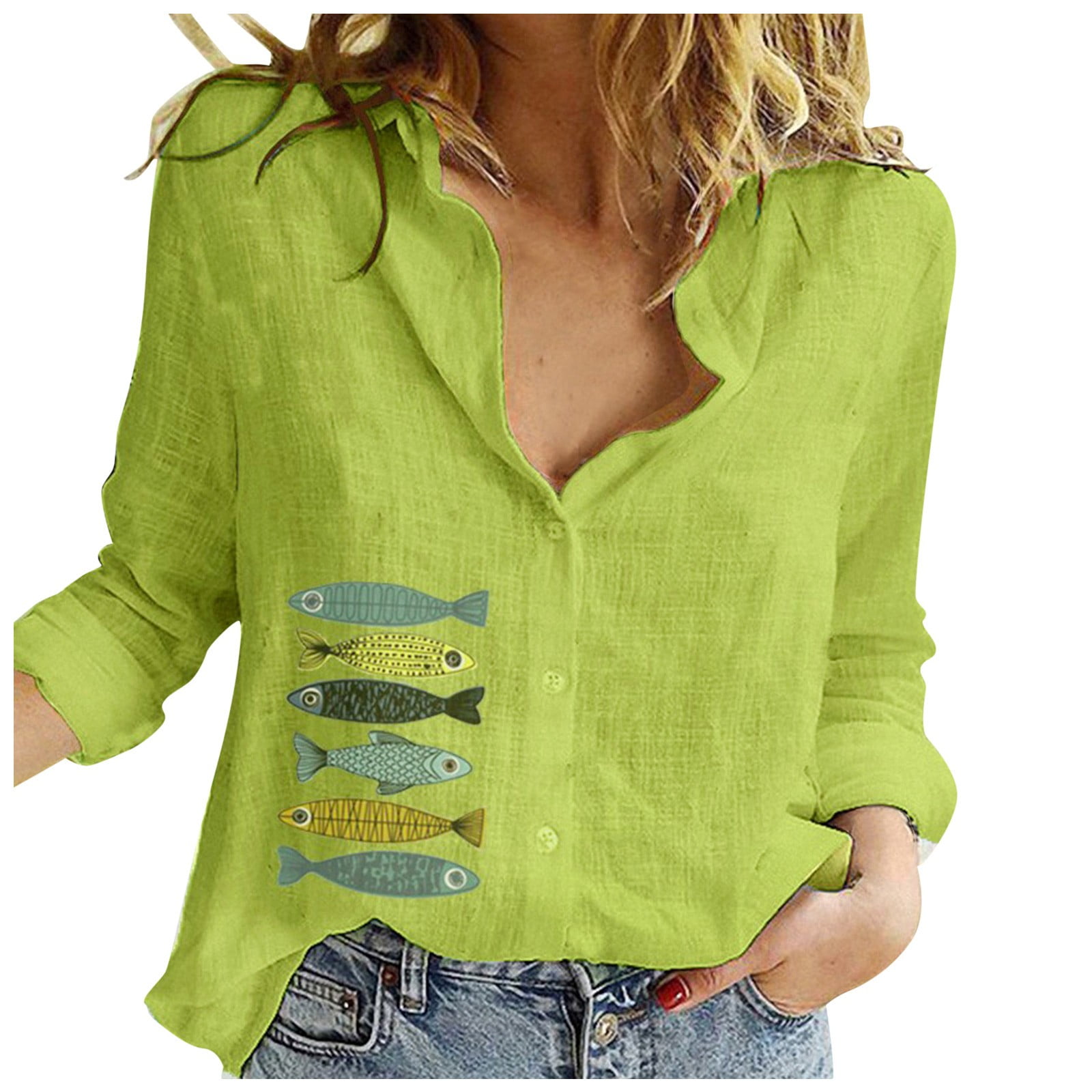 Blouses for Women Dressy Womens Tops Casual Fashion Long Sleeve Lapel ...