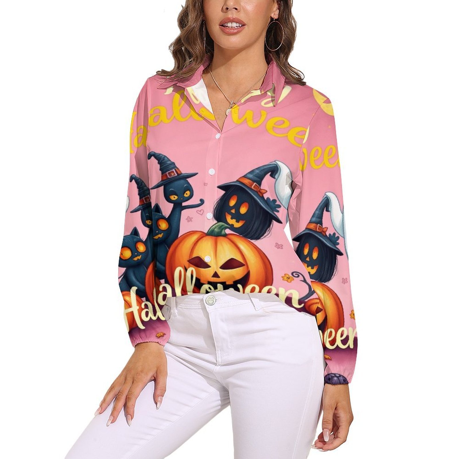 Blouses Women Happy Halloween Cute Spooky Friends Shirt Autumn Long ...