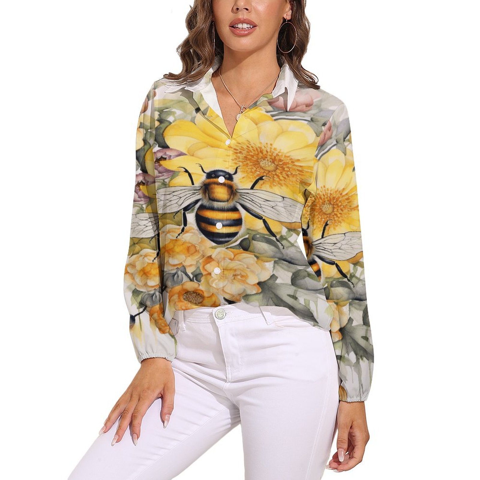 Blouses Women Honey Bees That Collect Nectar Shirt Autumn Long Sleeve ...