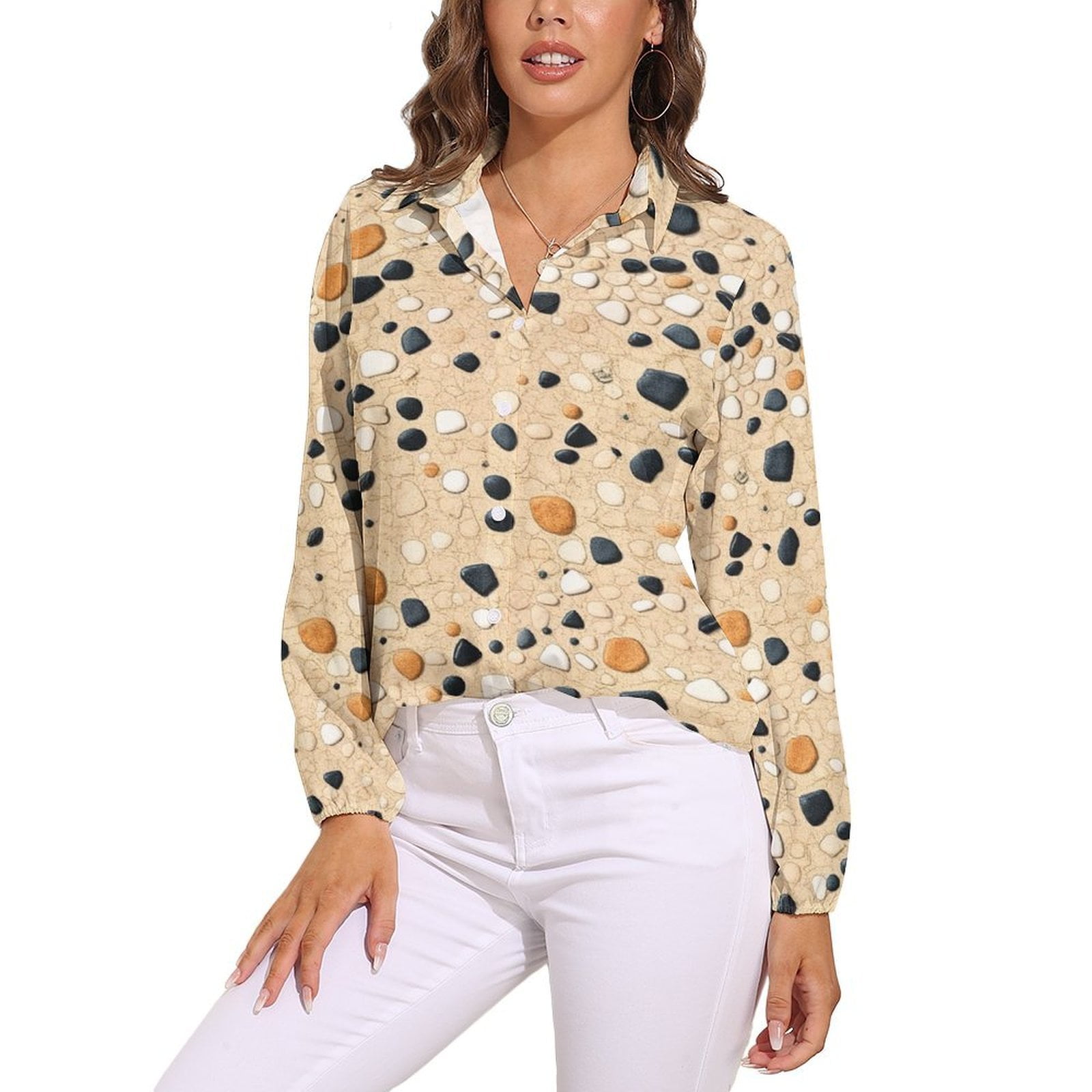 Blouses Women Pebble Stone Texture Background Shirt Autumn Long Sleeve ...