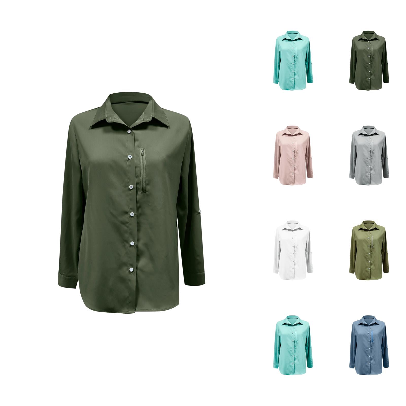 Blouses for Women – Puff Sleeve Tops V Neck Button Blouse Dressy Shirts ...