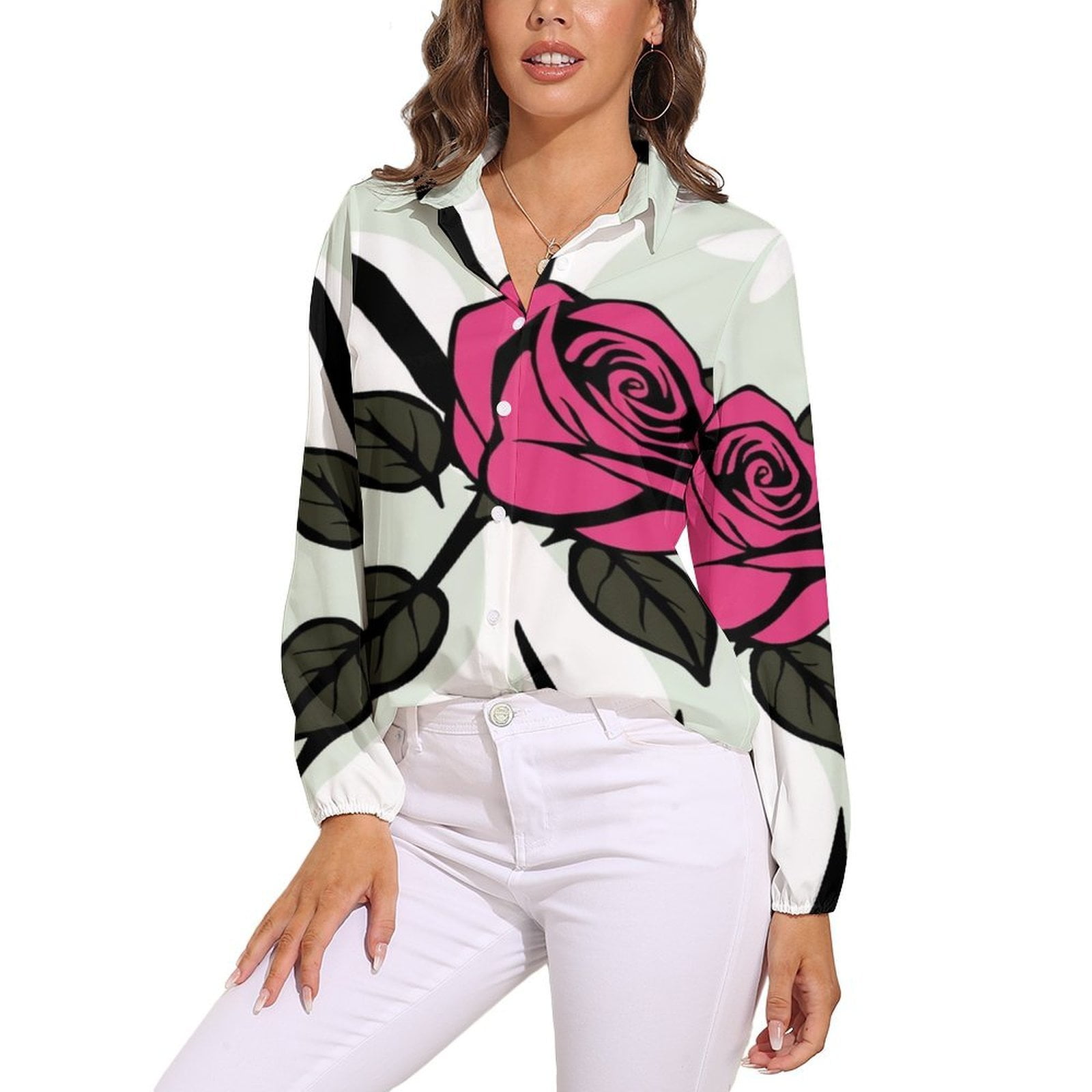 Blouses Women Rose And Zebra Print Pattern Shirt Autumn Long Sleeve ...