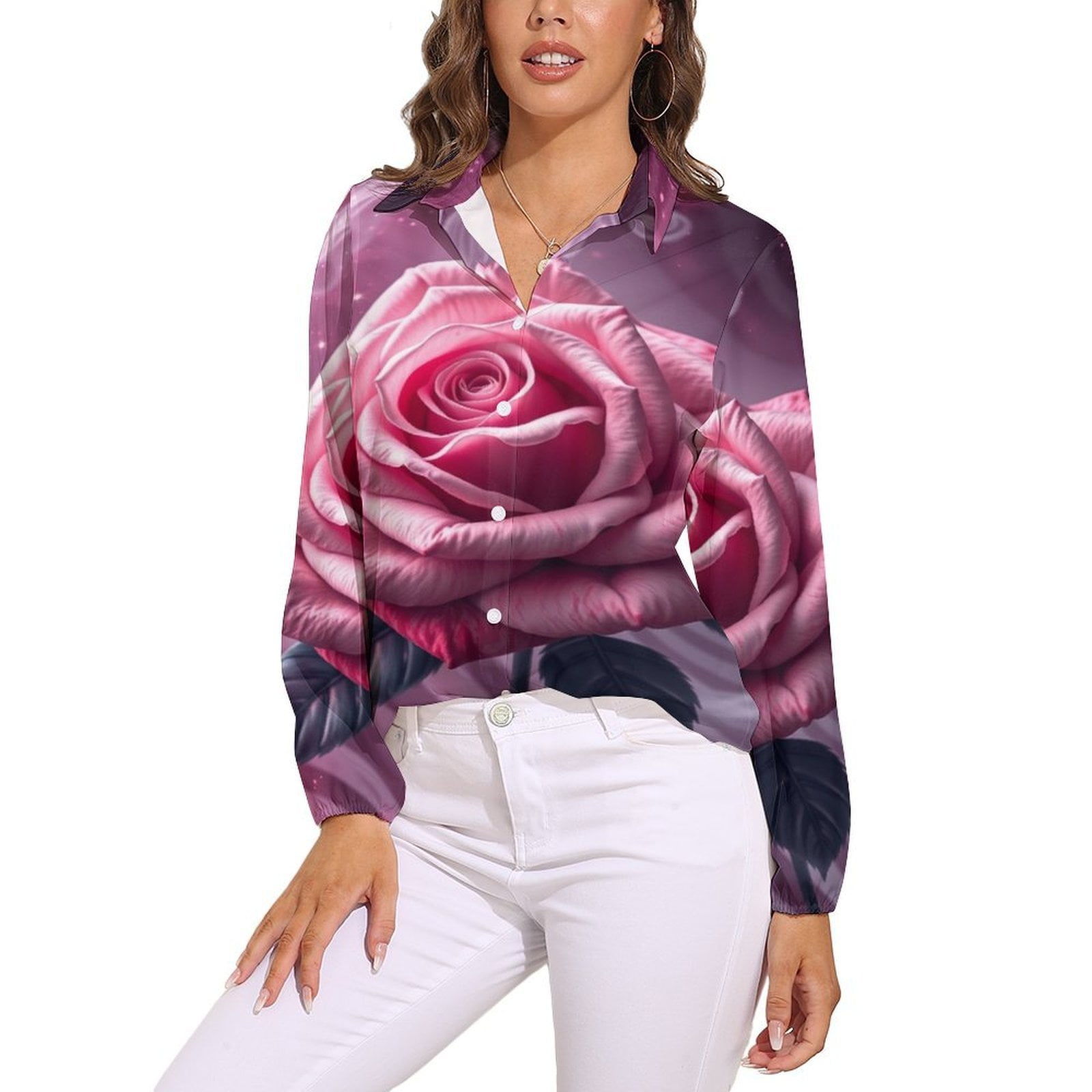 Blouses Women Rose And Zebra Print Pattern Shirt Autumn Long Sleeve ...