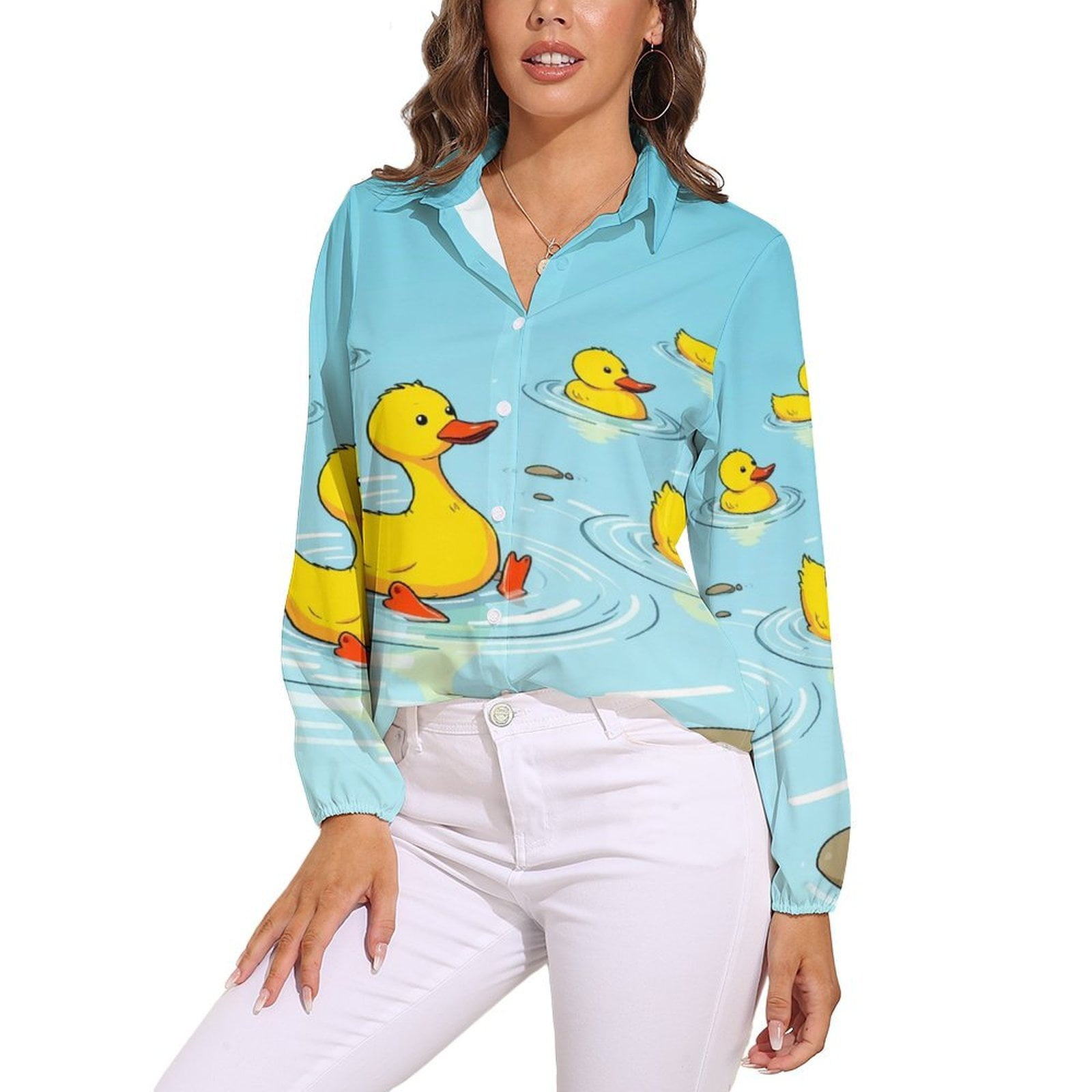 Blouses Women Rubber Duck Shirt Autumn Long Sleeve Lapel Tops - Walmart.com