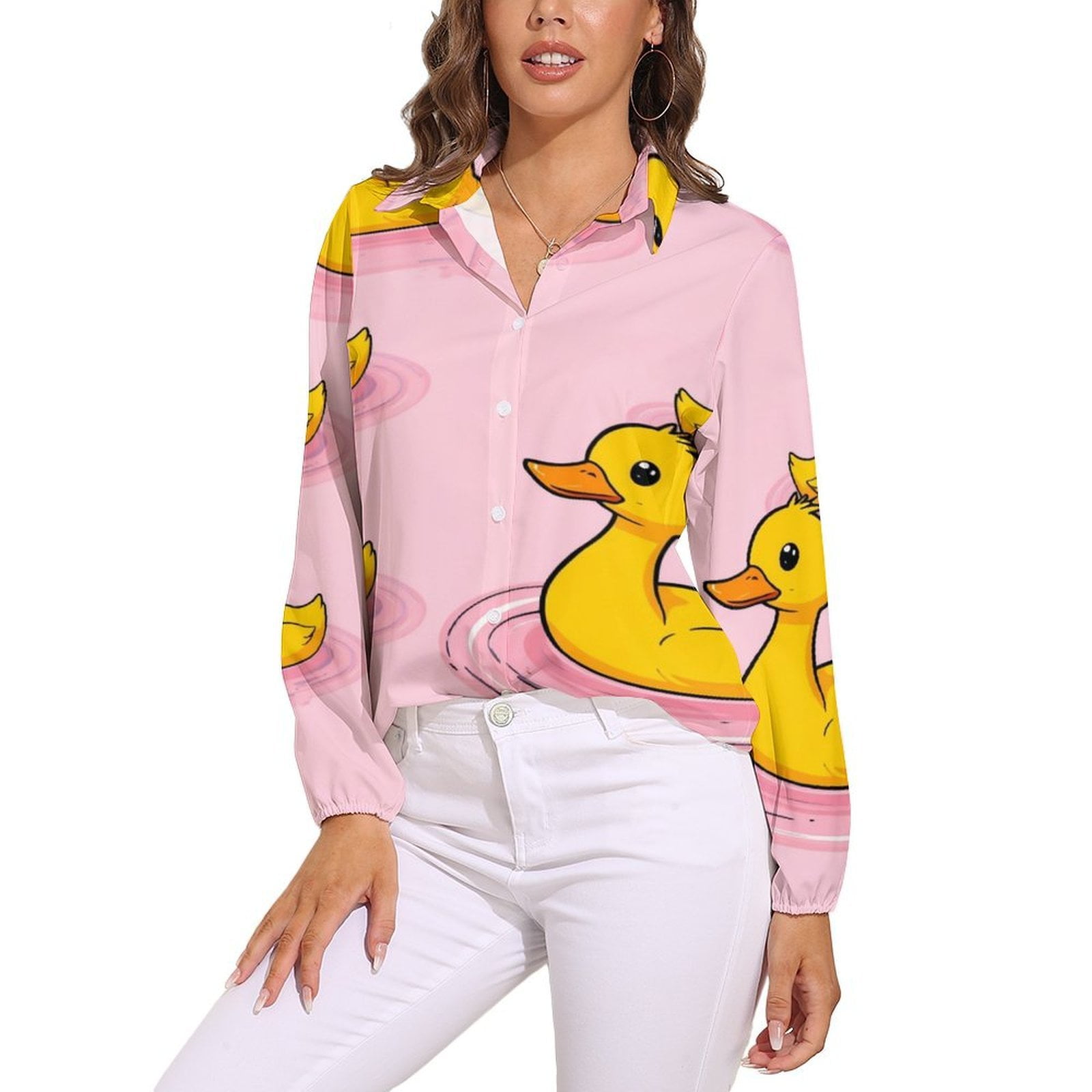 Blouses Women Rubber Duck Shirt Autumn Long Sleeve Lapel Tops - Walmart.com