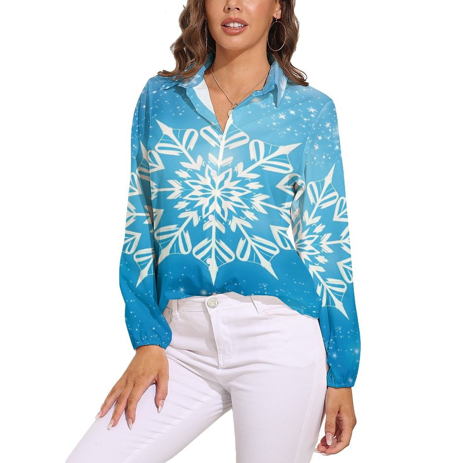 Blouses Women Winter Snowflake Background Shirt Autumn Long Sleeve ...