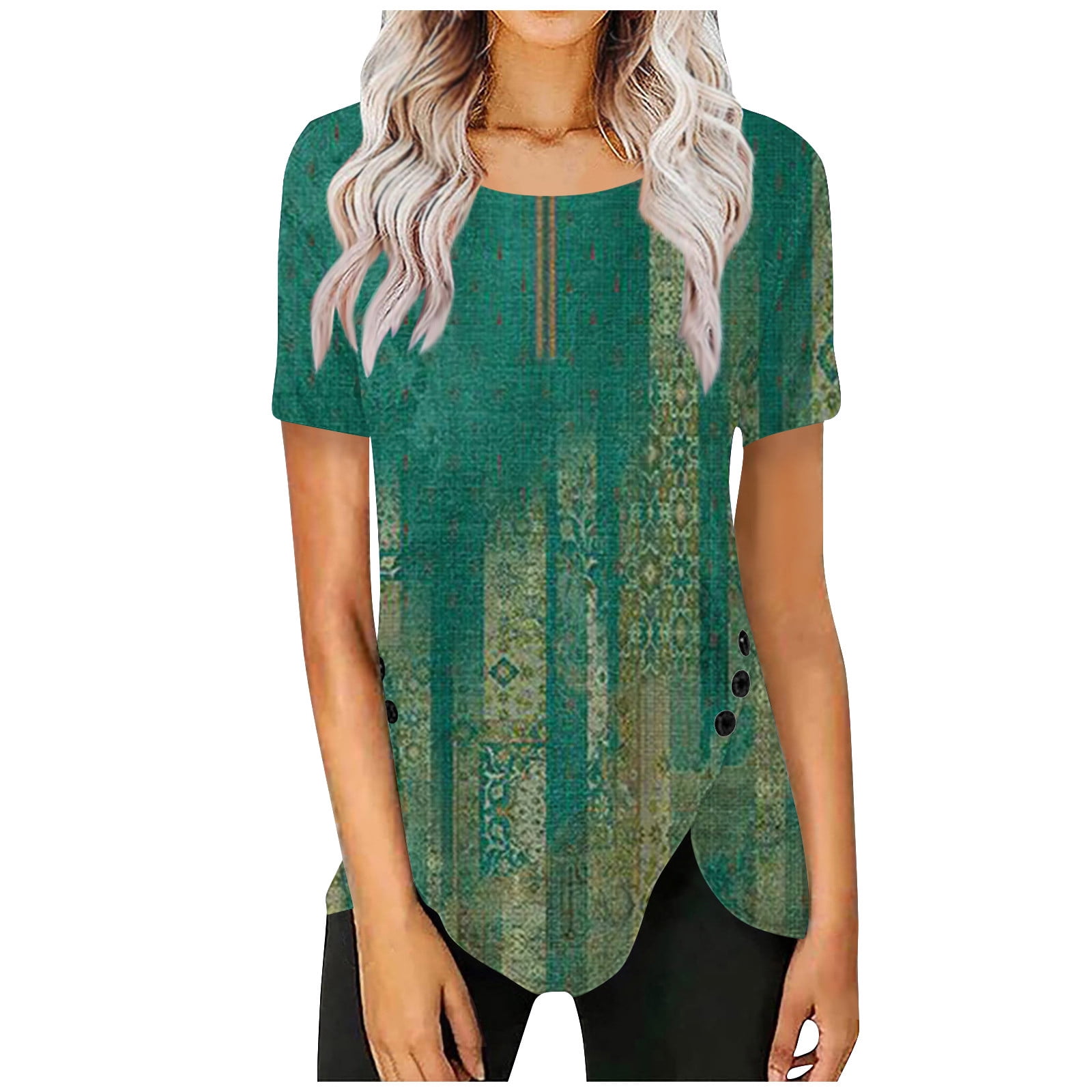 Blouses for Women Women's Short Sleeve Tunic Loose Tops Casual Plus ...