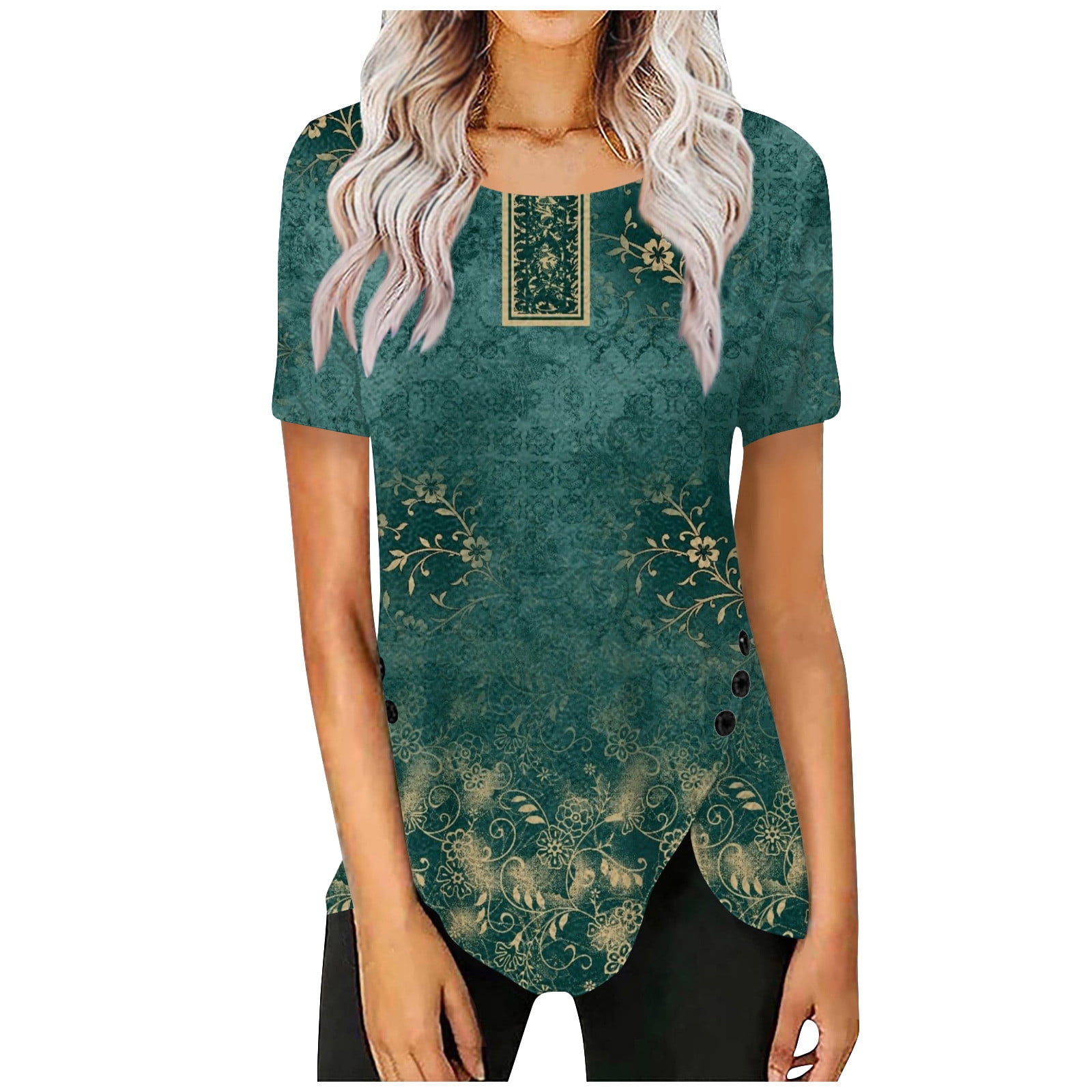 Blouses for Women Women's Short Sleeve Tunic Loose Tops Casual Plus ...