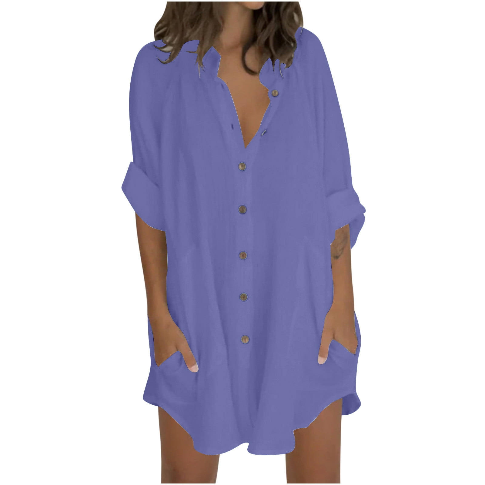 Wo-Fusoul Work Blouses for Women Women's Fall Button-Down Collar 3/4 ...