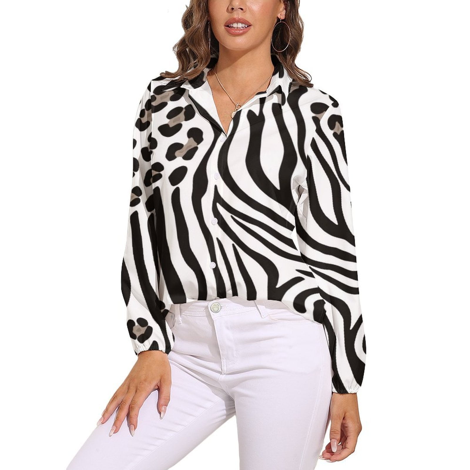 Blouses Women Zebra Leopard Pattern Print Shirt Autumn Long Sleeve ...