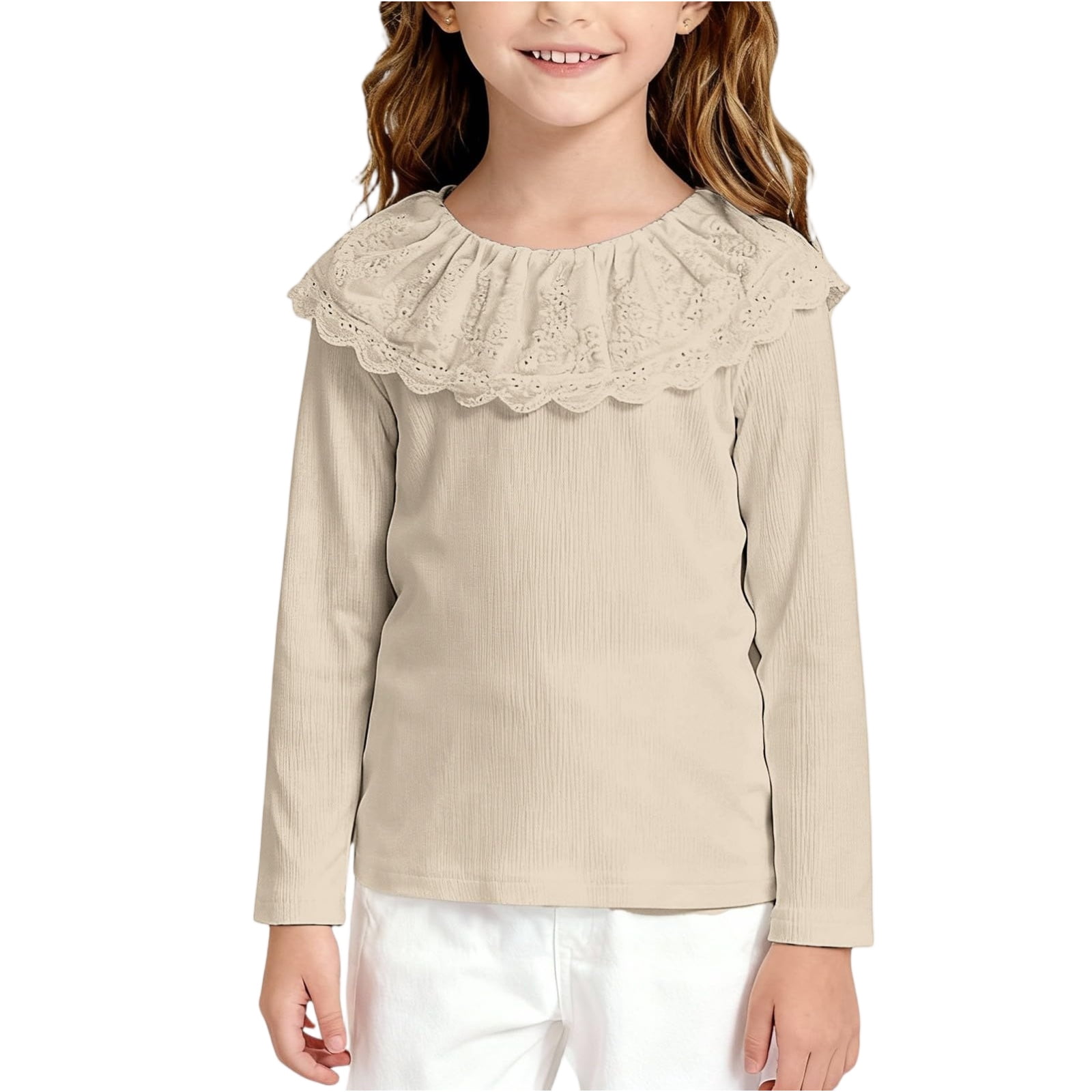 Blouses for Girls Ages 6-14 Ruffle Lace Long Sleeve Crewneck Spring ...