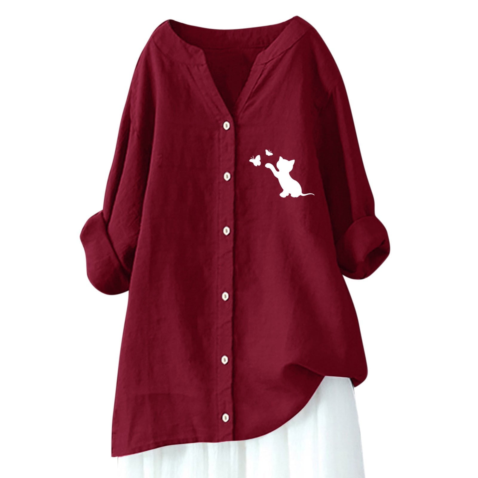 Blouses for Women 12 Loose Buttons Down Tops Solid Casual Long Sleeve ...